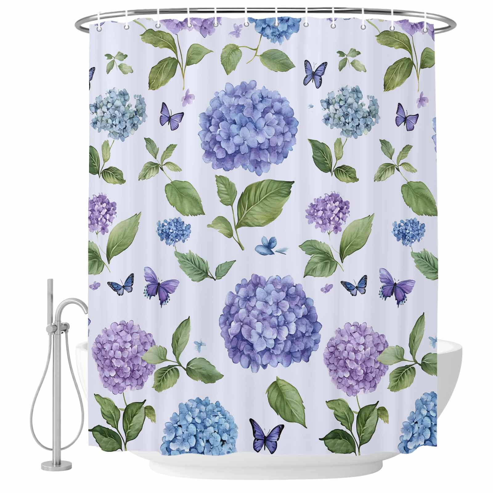 Purple Hydrangeas Shower Curtain Set - 48" x 72" Washable Bathtub ...