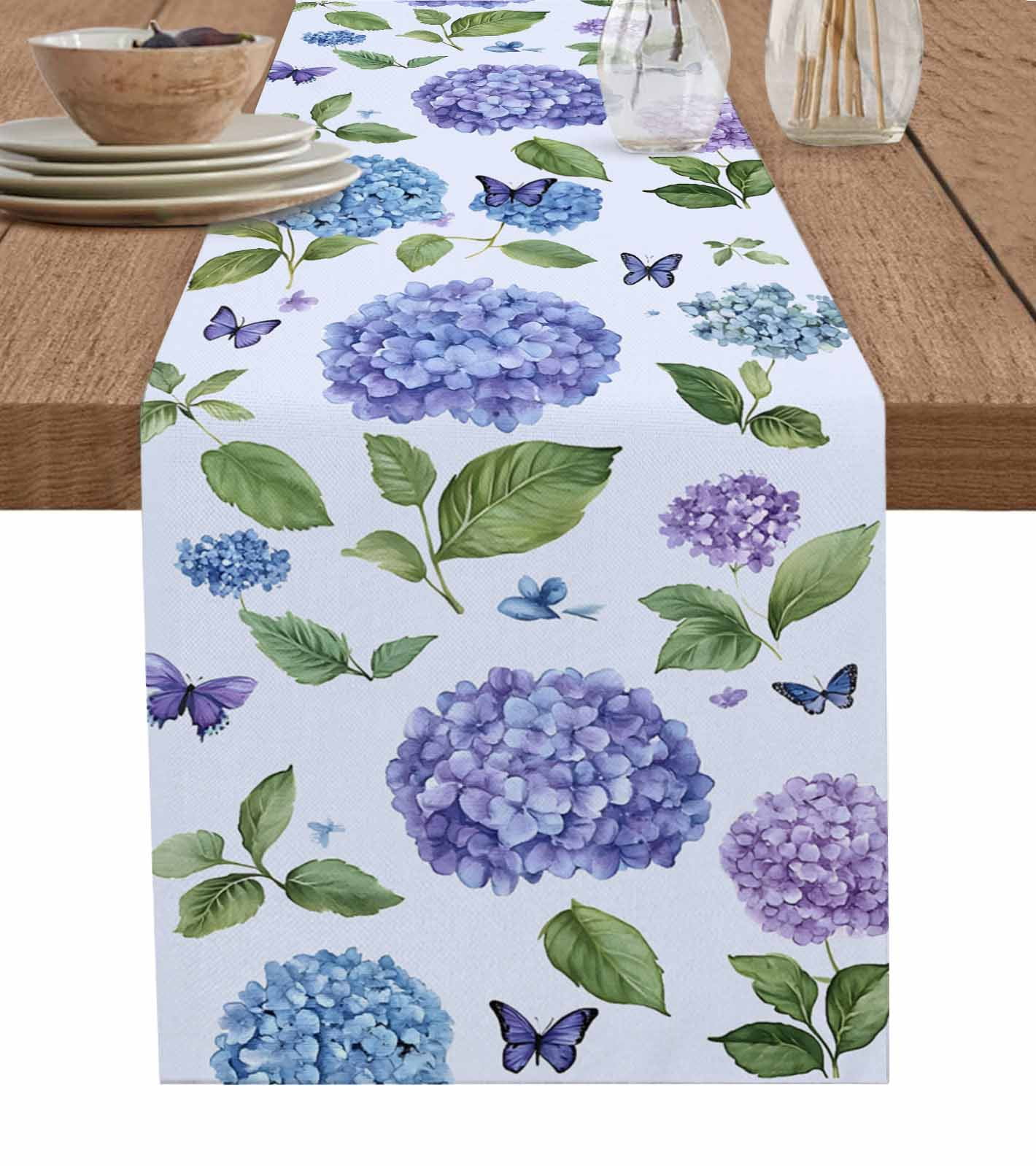 Purple Hydrangeas Table Runner 72 Inches, Botanical Garden Flowers Bed ...