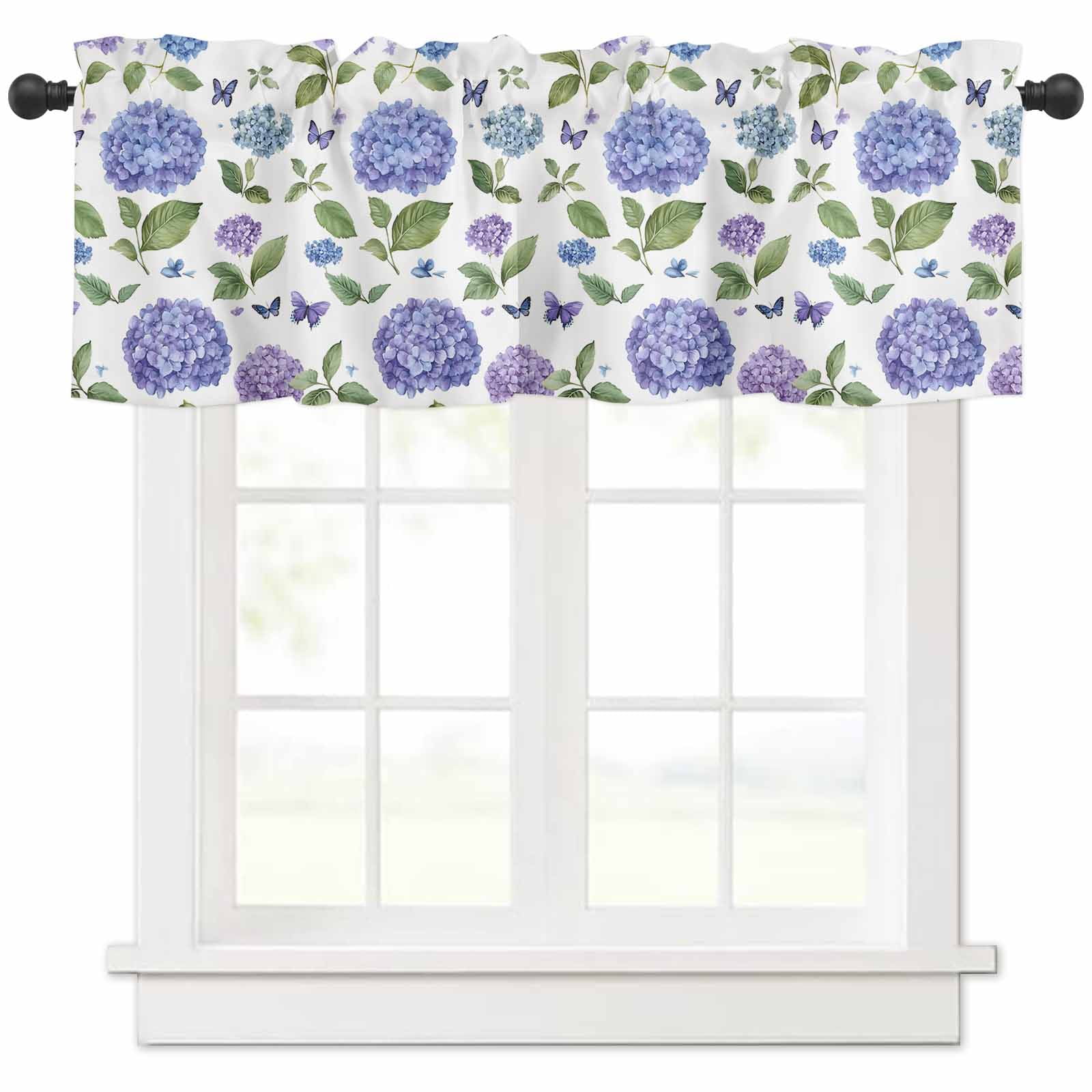 Purple Hydrangeas Valances for Windows Farmhouse Kitchen Curtains ...