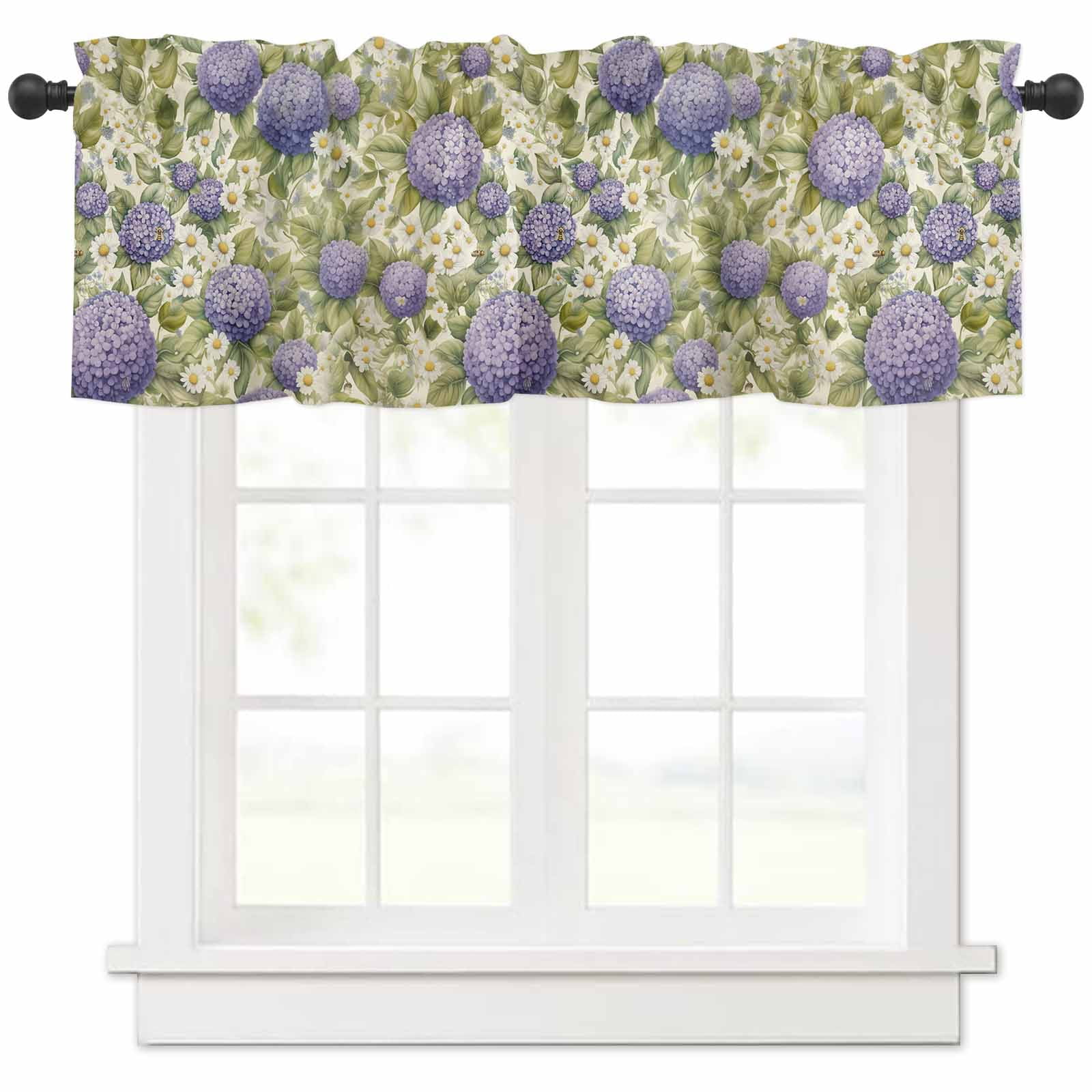 Purple Hydrangeas Valances for Windows Farmhouse Kitchen Curtains ...