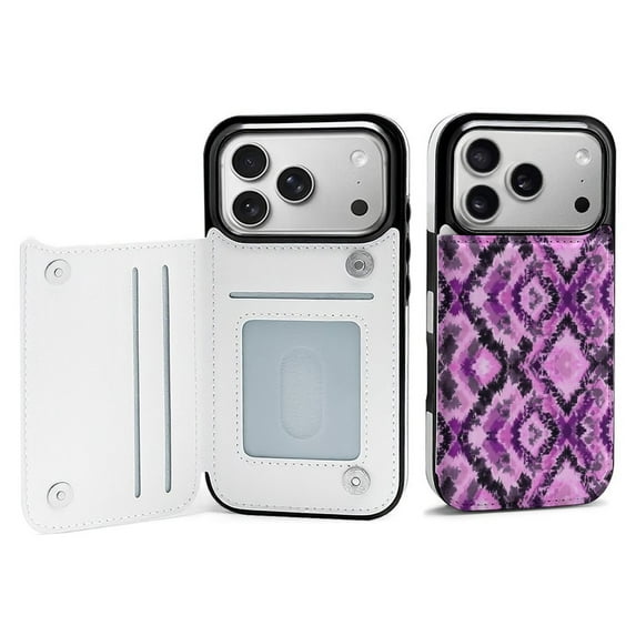Purple Ikat Abstract Pattern Design Leather Wallet Case for iPhone 17 ...