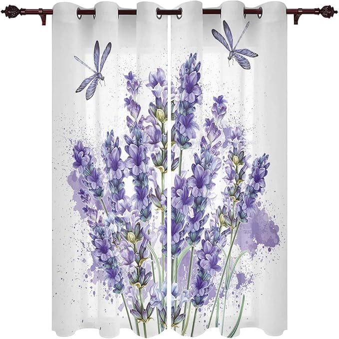 Purple Ink Lavender Blackout Curtains, Flying Dragonfly Print Curtain ...