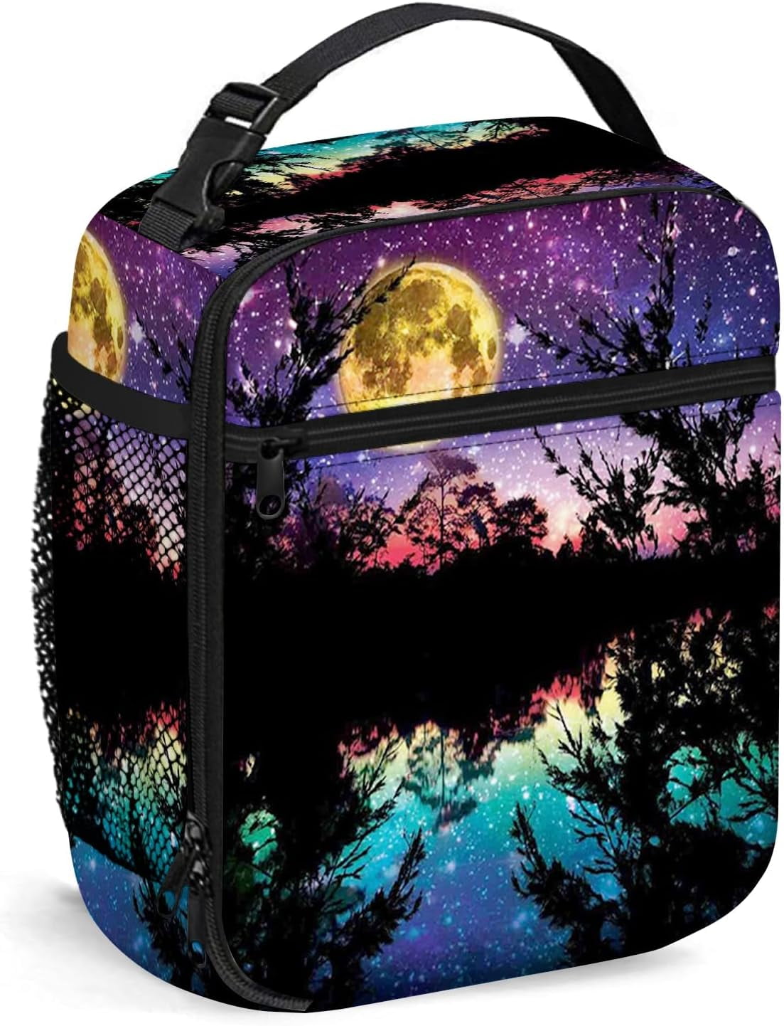 Purple Insulated Lunch Bag Box for Women Men,Lake Moonlight Stars in ...
