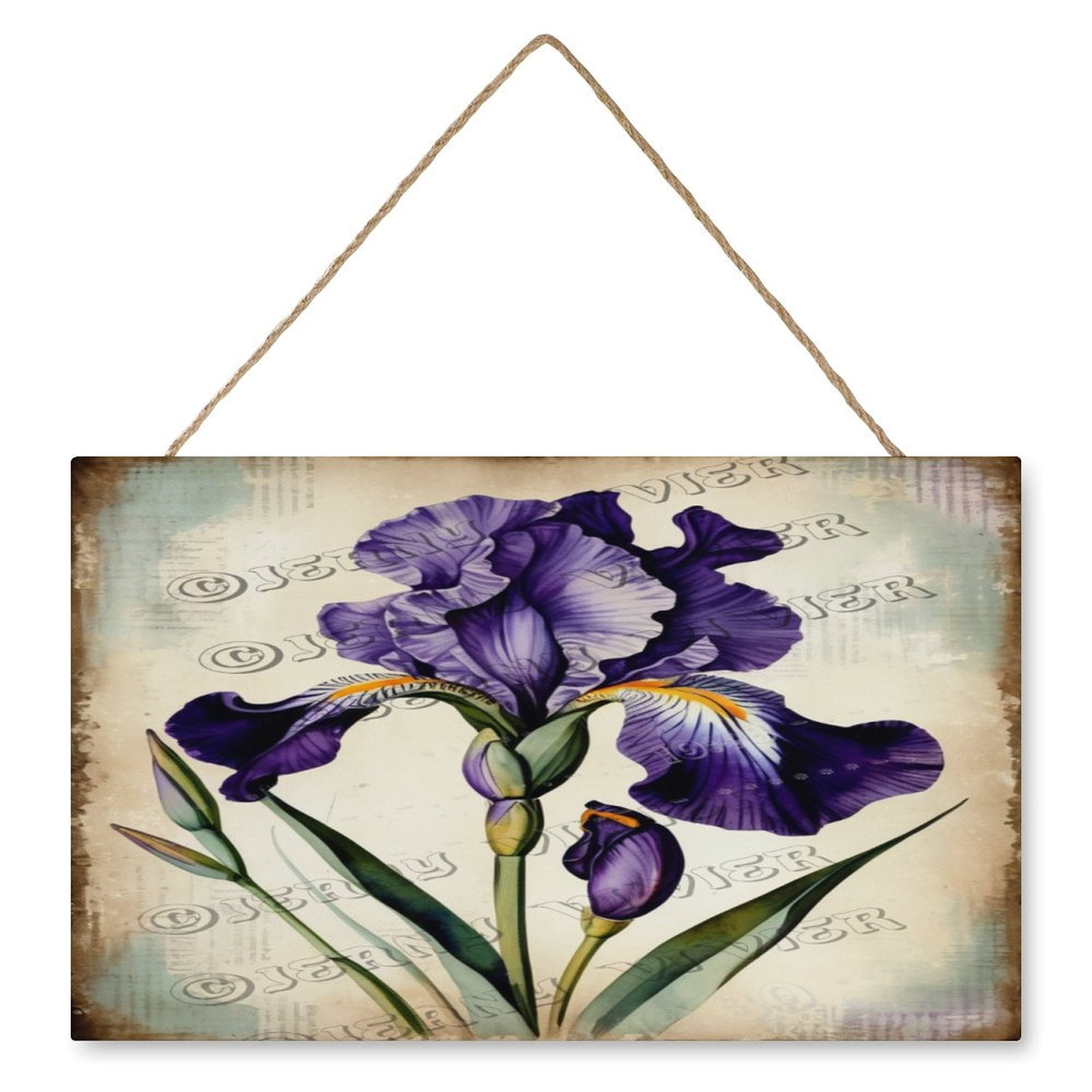 Purple Iris Decor Wall Decor Hanging Wall Art Wood Plaque Signs for ...
