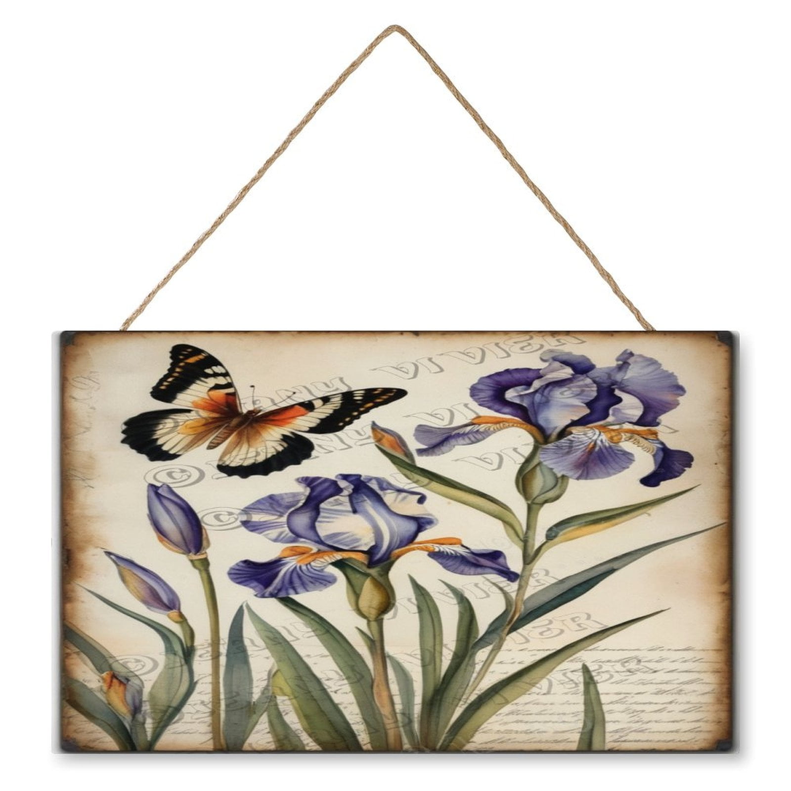 Purple Iris Decorative Wood Hanging Wood Plaque, Rustic Door Sign, Wall ...
