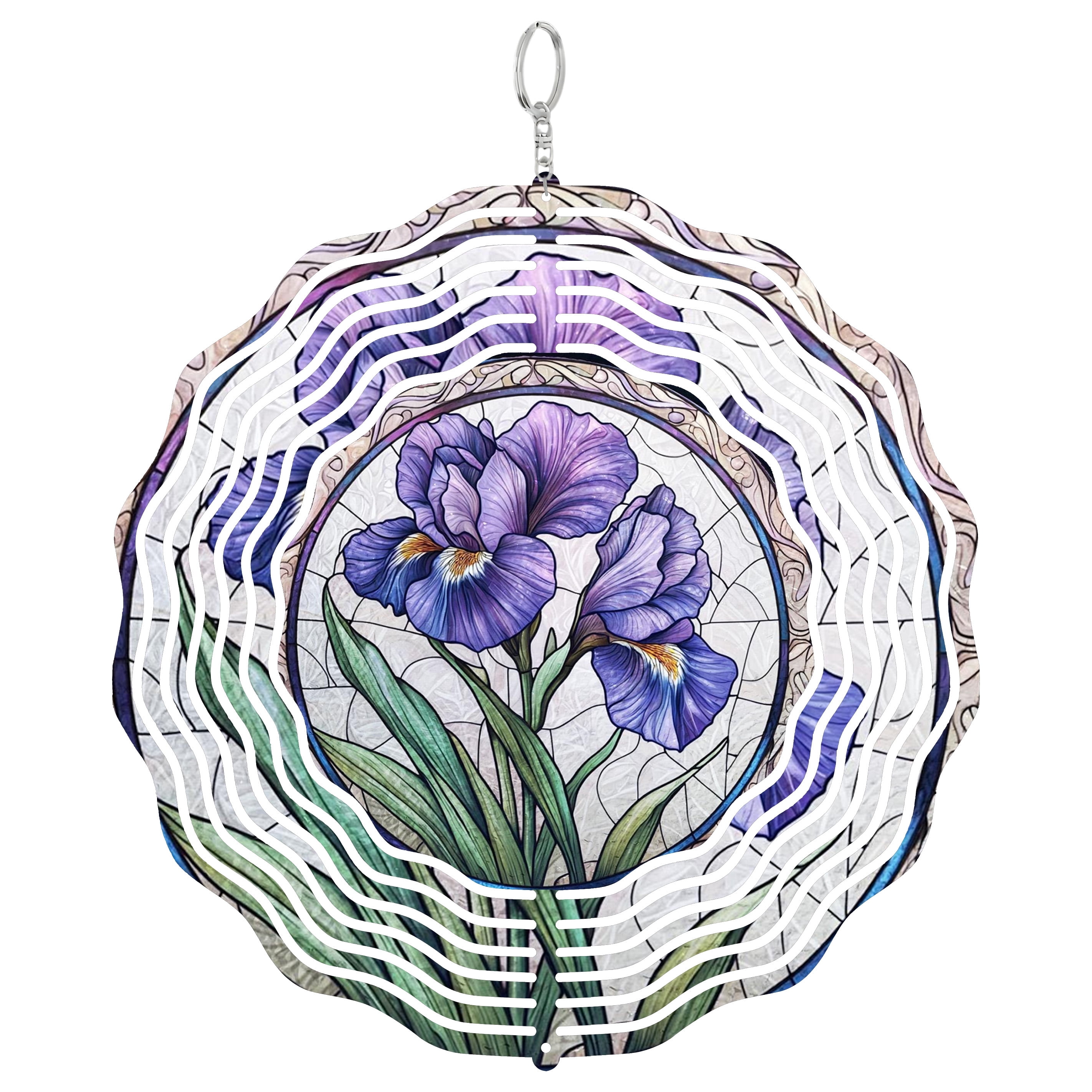 Purple Iris Flower 3D Wind Spinner Kinetic Stainless Steel Outdoor Yard ...