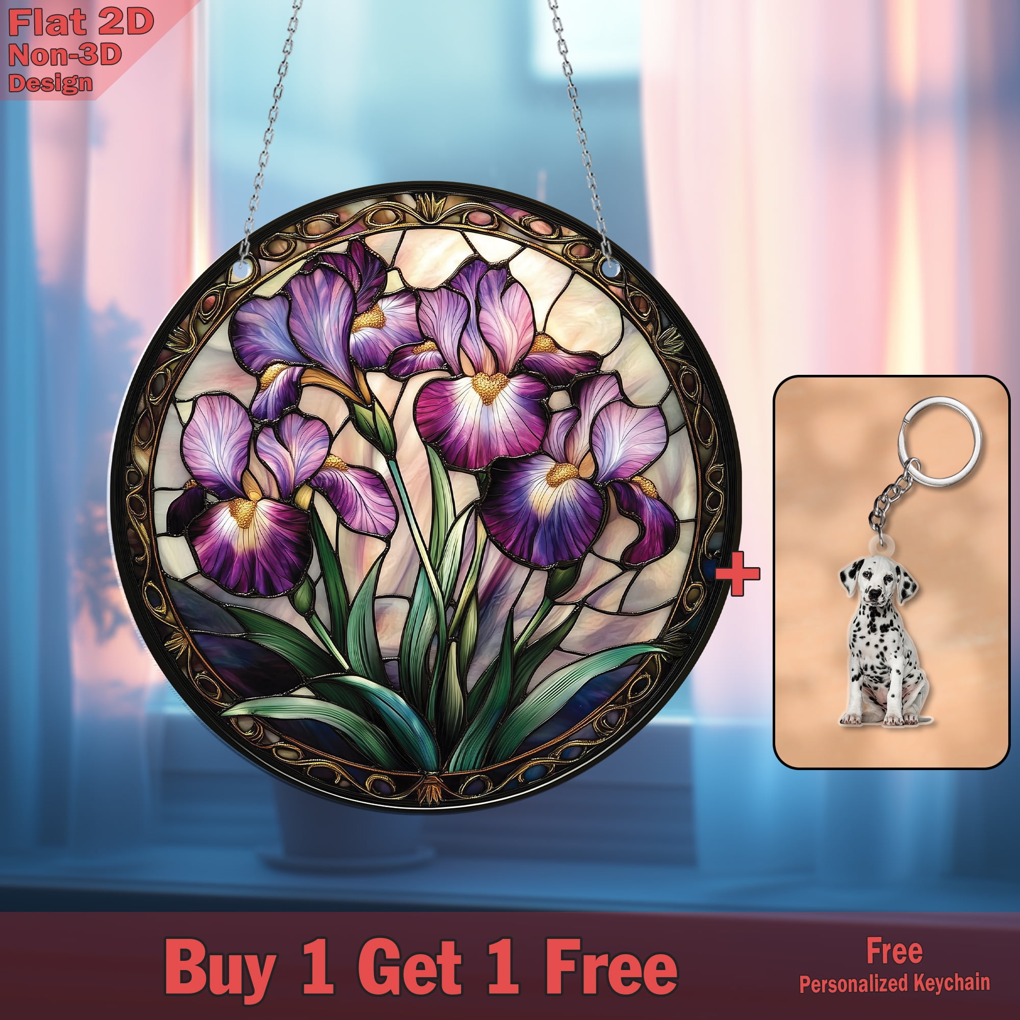 Purple Iris Stained Glass Effect Acrylic Window Hanging – Elegant Floral Sun Catcher for Home ...