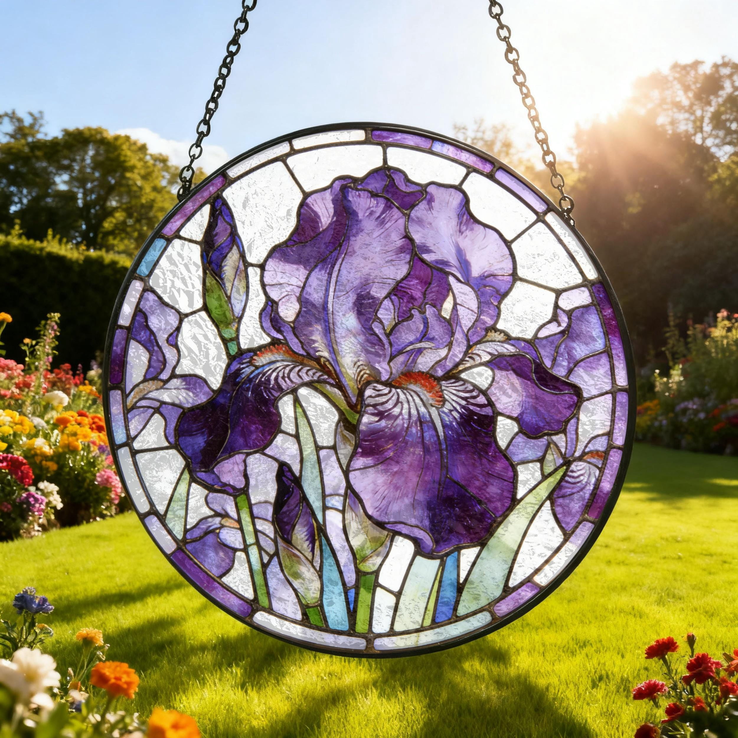 Purple Iris Stained Glass Suncatcher February Birth Flower Window ...
