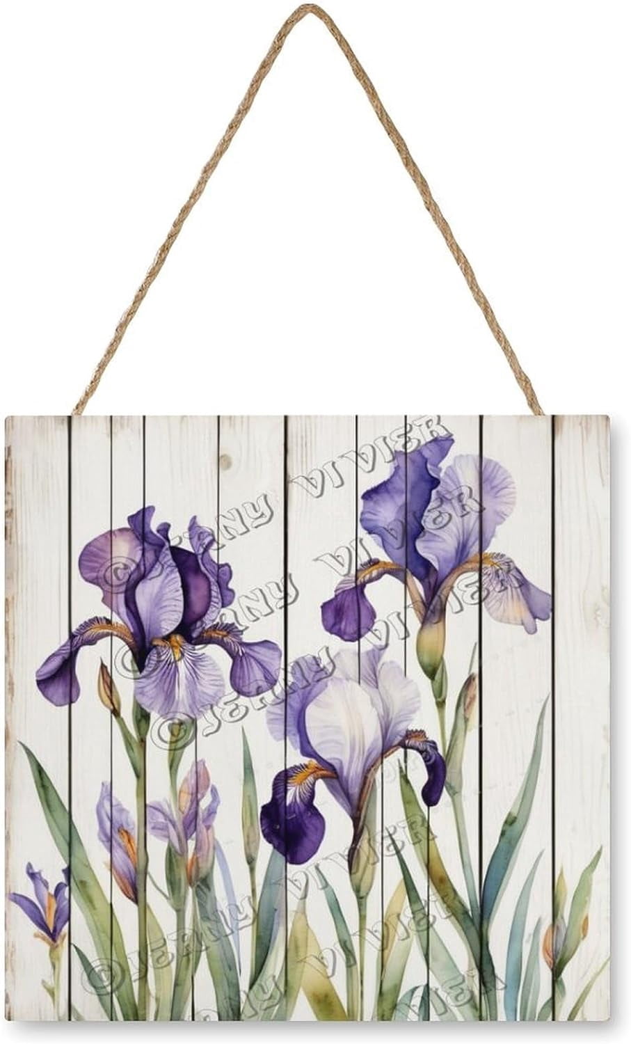 Purple Iris Wooden Sign Purple Iris Hanging Wood Plaques Floral Art ...