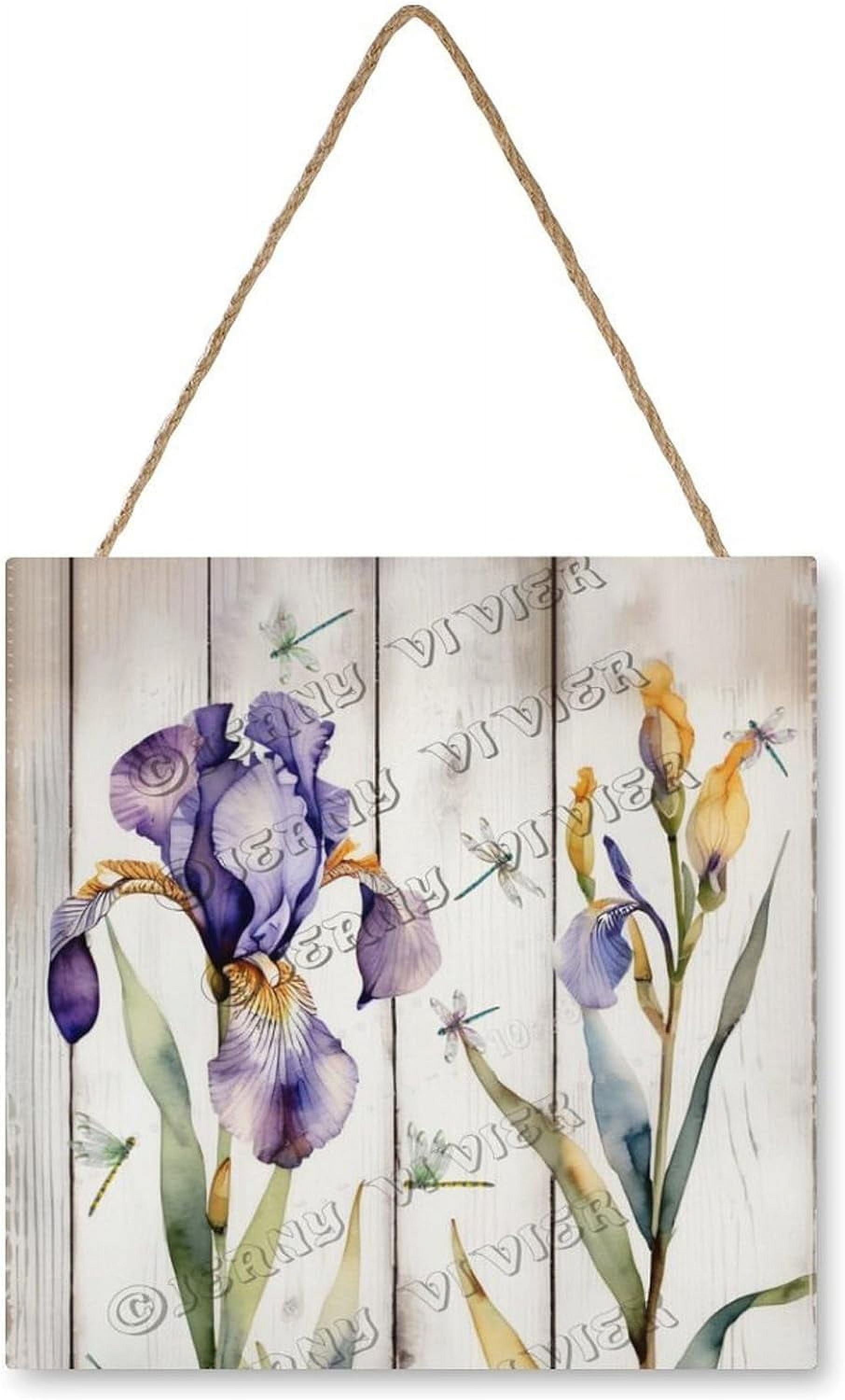 Purple Iris Wooden Sign Purple Iris Hanging Wood Plaques Vintage ...