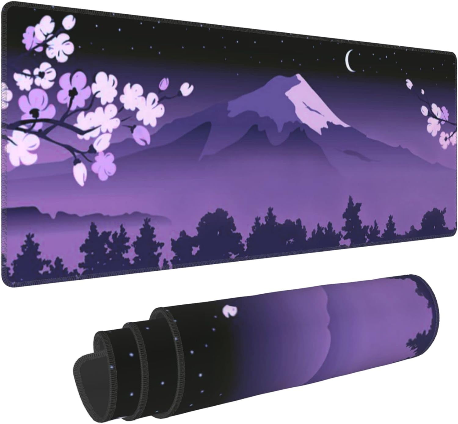 Purple Japanese Fuji Cherry Blossom Large Mouse Pad XL Extended Gaming ...