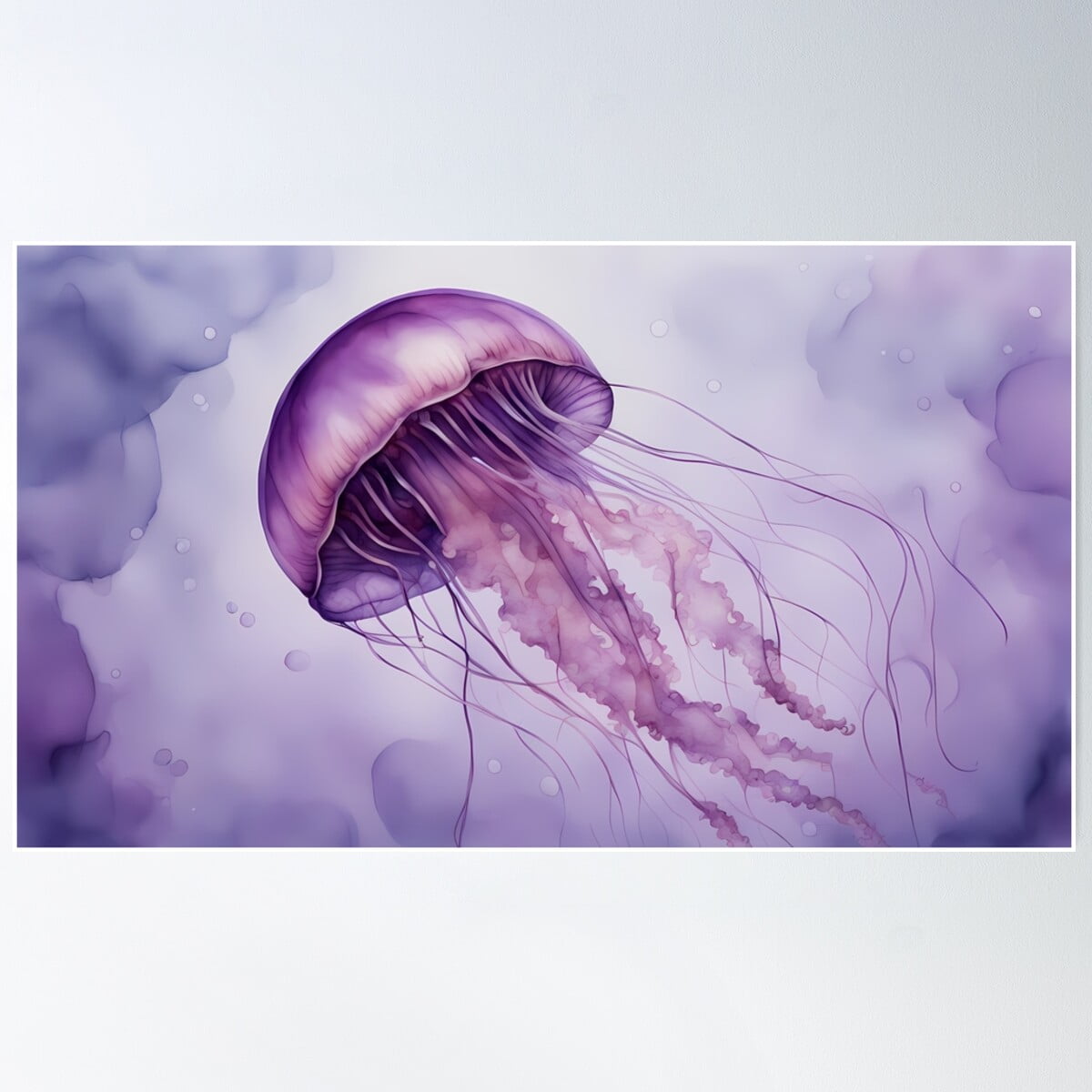 Purple Jellyfish In Ocean Poster Wall Art, Modern Wall Decor For Living ...