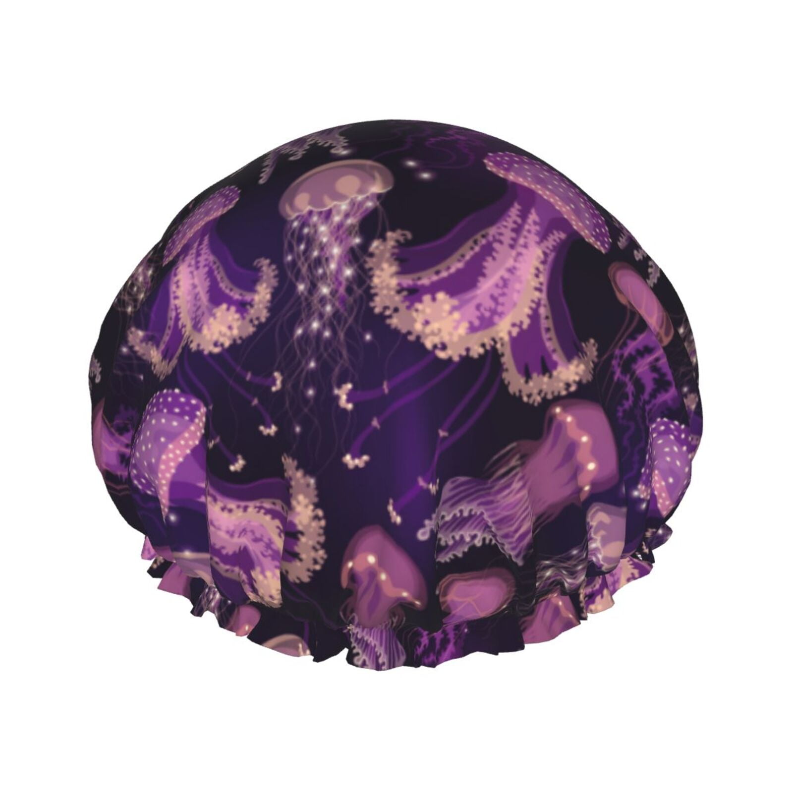 Purple Jellyfish Print Shower Cap, Reusable Bath Hair Hat for all Hair ...