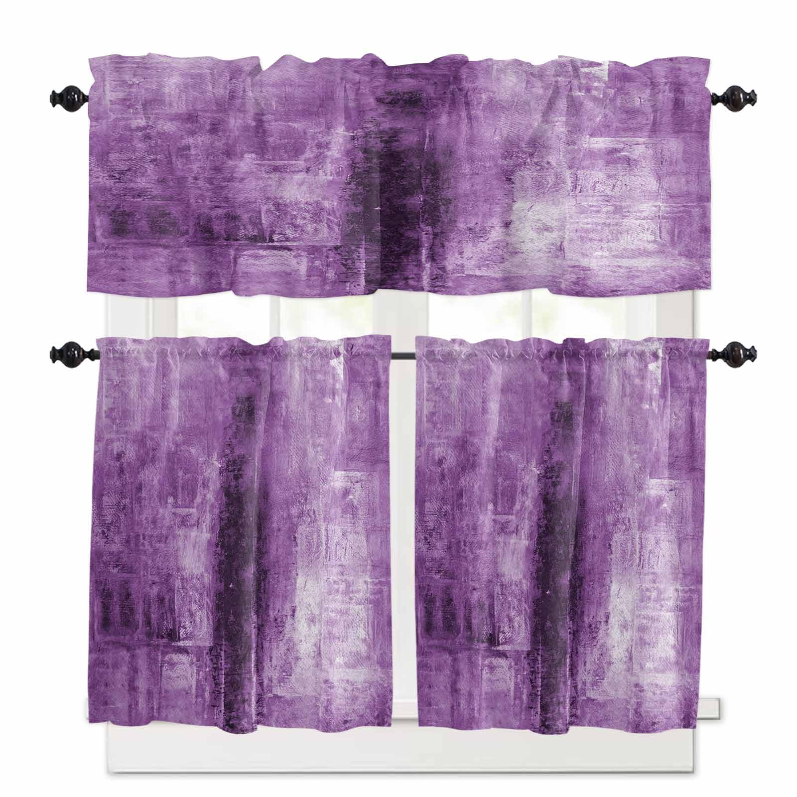 Purple Kitchen Curtains and Valances Set, 3 Piece Kitchen Curtains Set ...