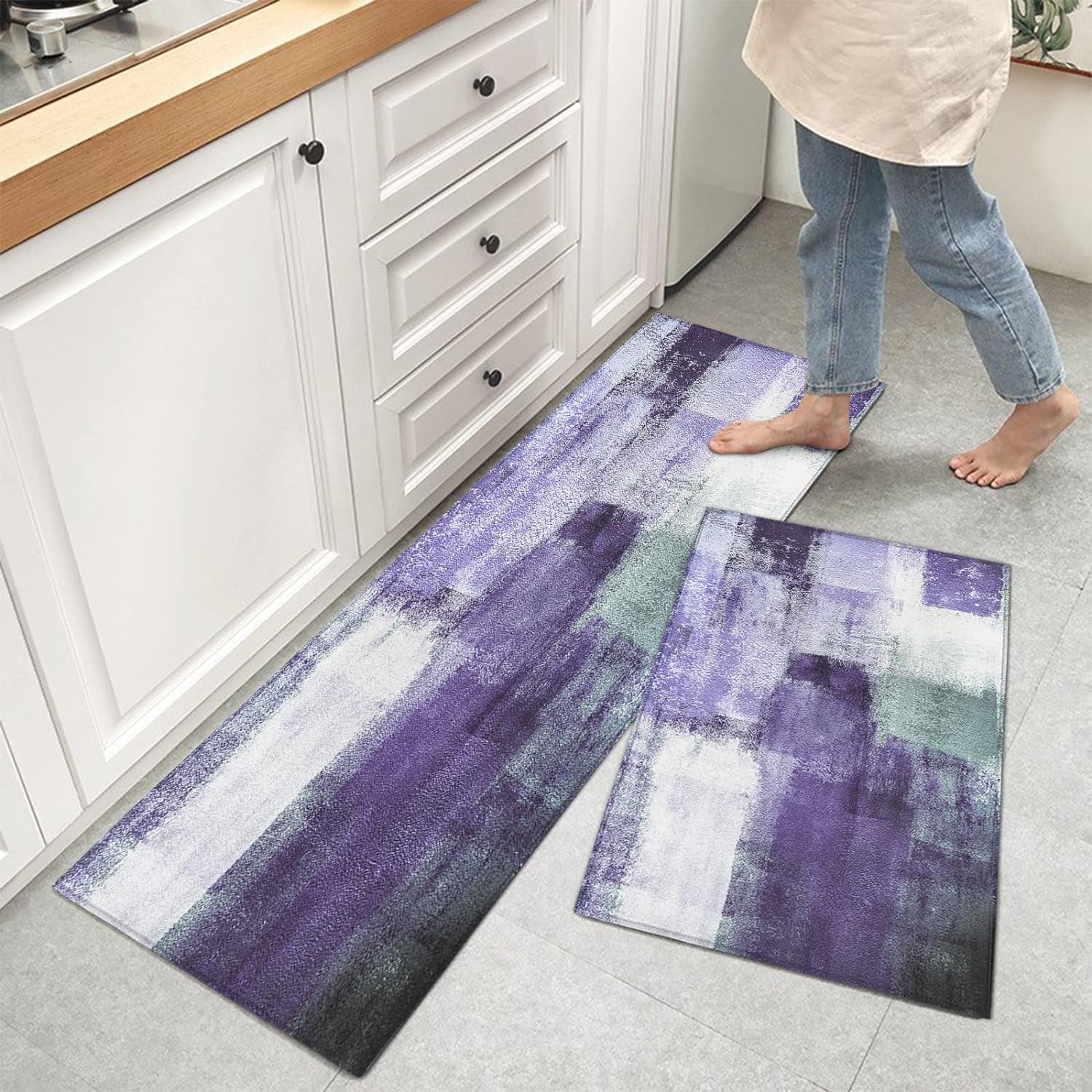 Purple Kitchen Rug, Purple Abstract Art Kitchen Rugs, Kitchen Mats for ...