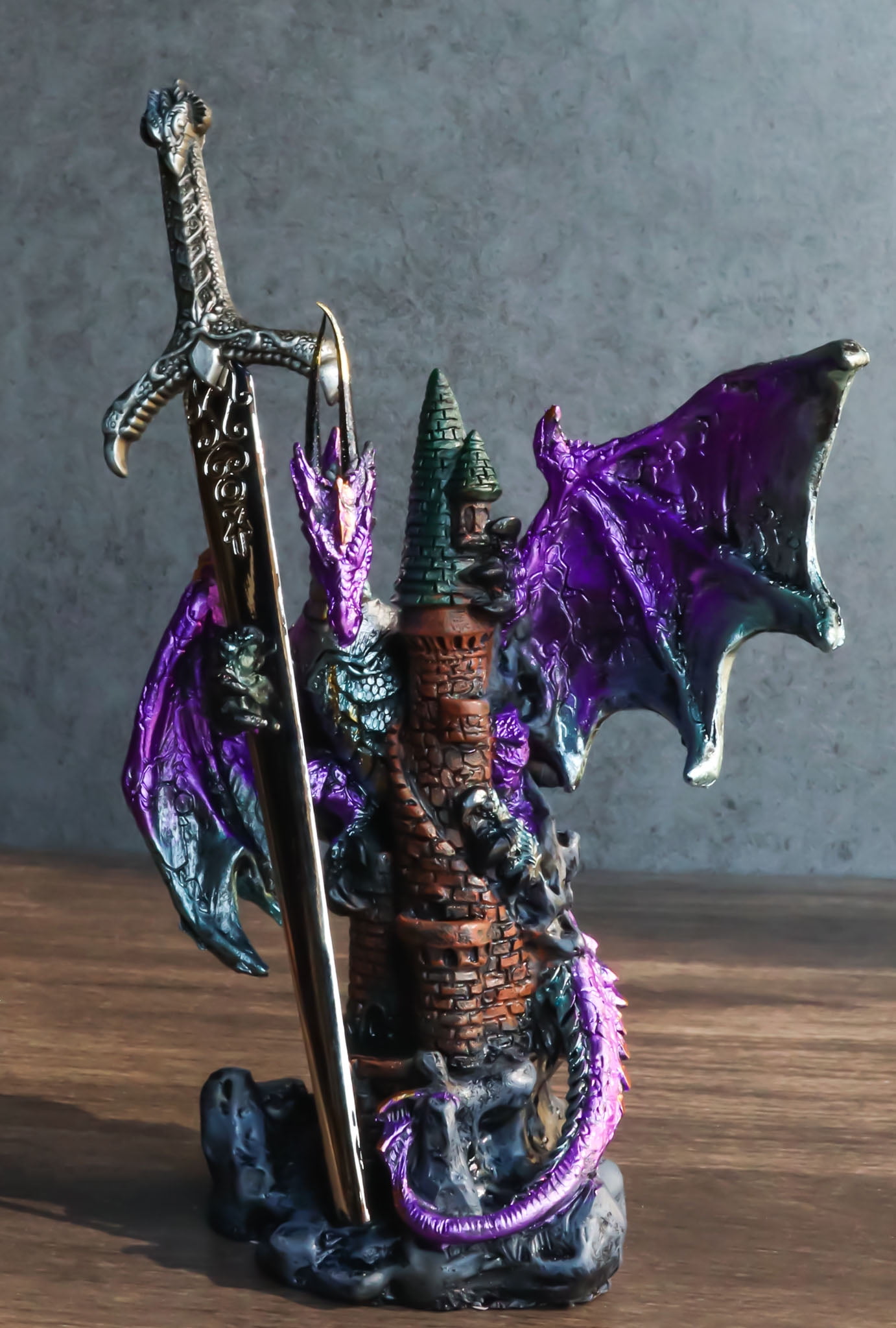 Purple Knight Dragon With Castle Tower And Gothic Sword Letter Opener ...