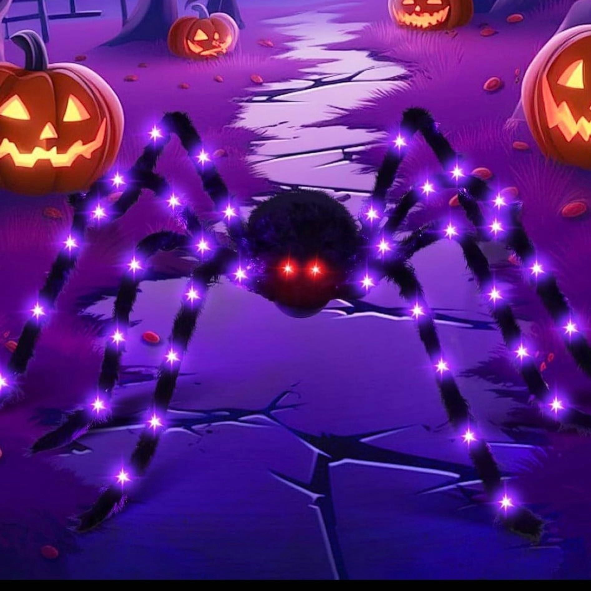 Purple LED Lighted Spider Halloween Decoration – Large Creepy Prop with ...