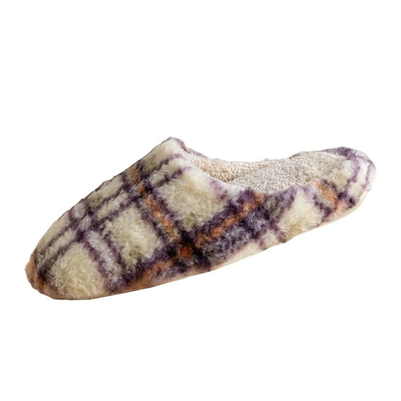 Purple Ladies Silent Closed Toe Plaid Fleece Lined Flat Slippers ...
