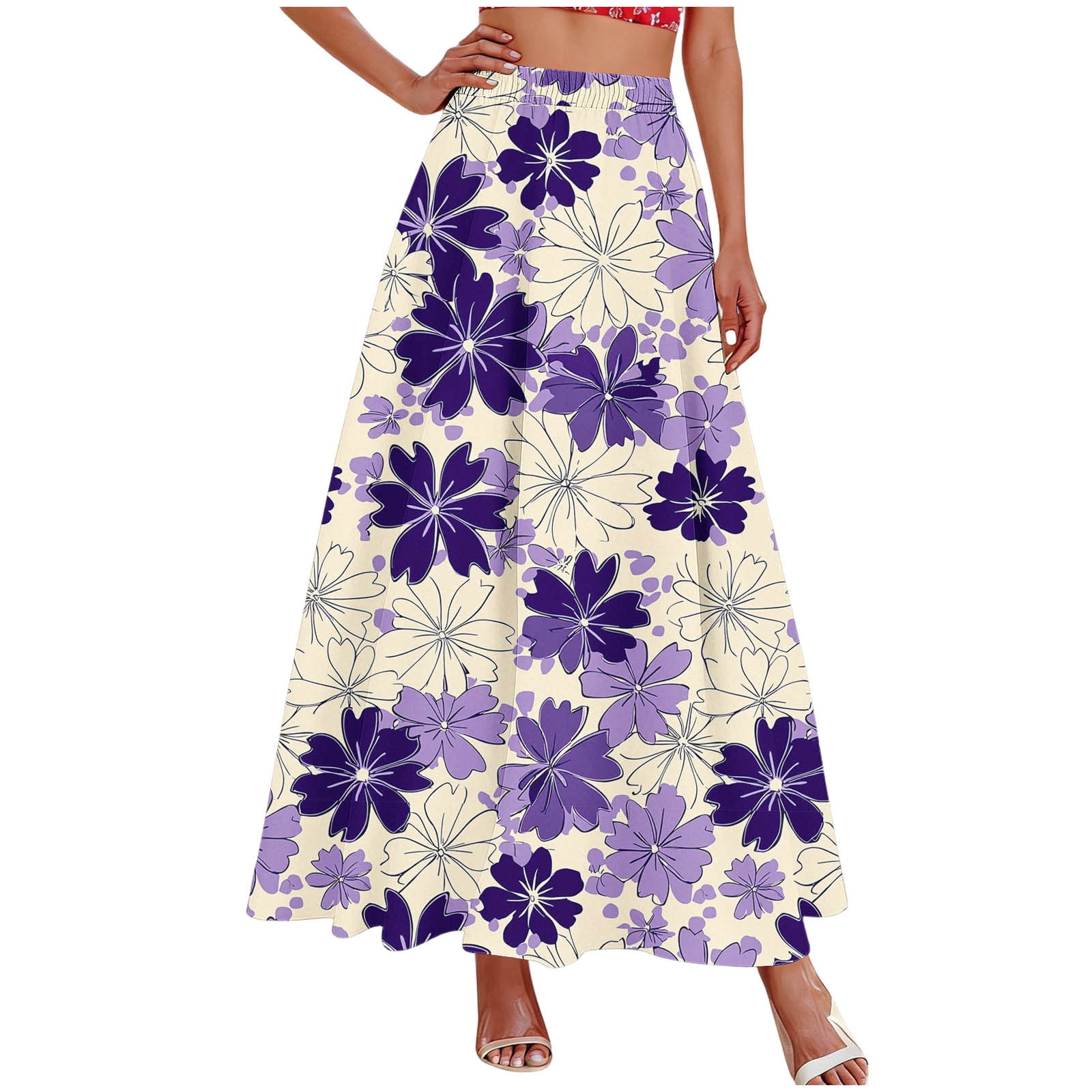 Purple Ladies Skort for Juniors Graphic Pleated A Line Paperbag Elastic ...