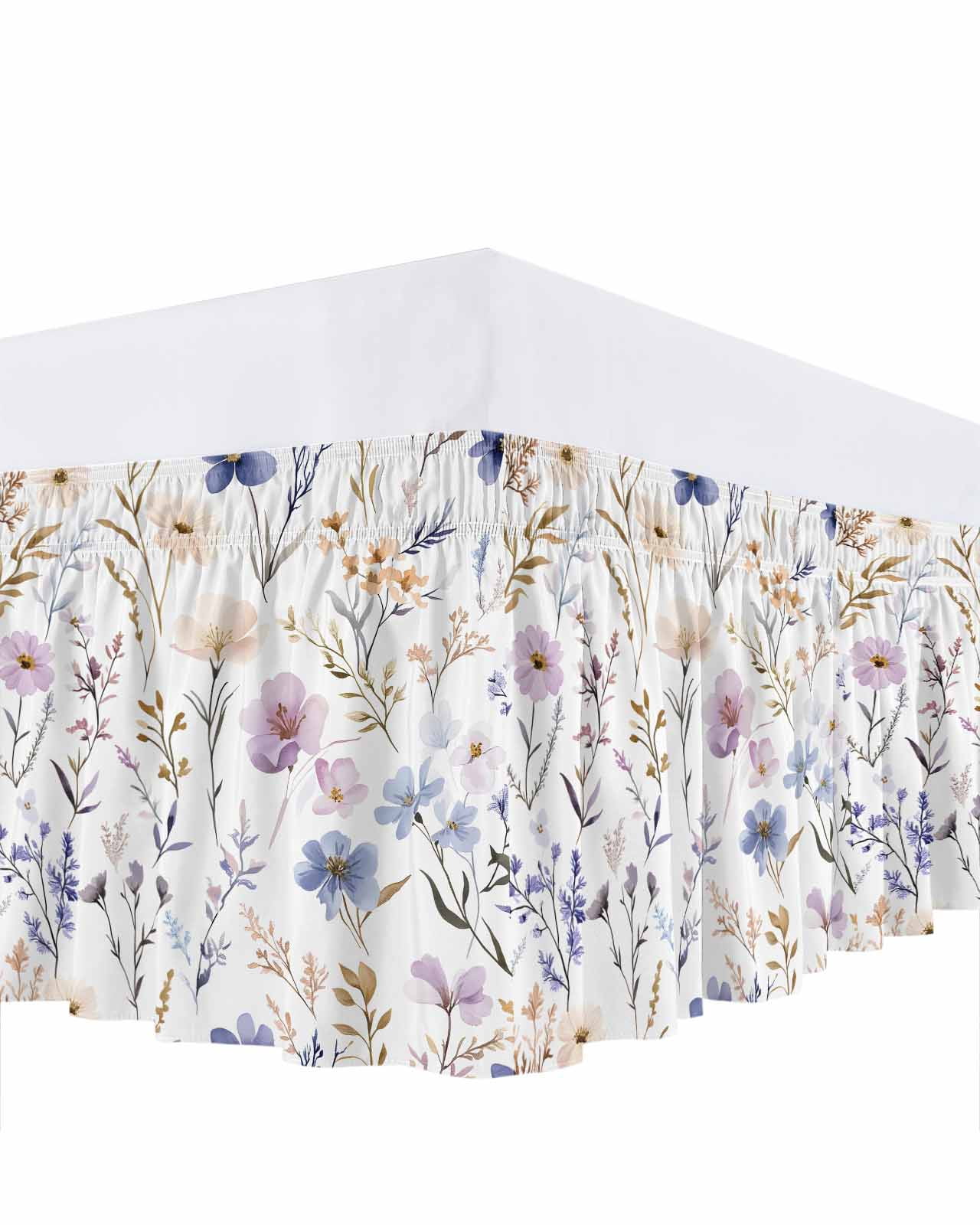 Purple Lake Ruffle Bed Skirt California King Size Blue Flower Leaves ...
