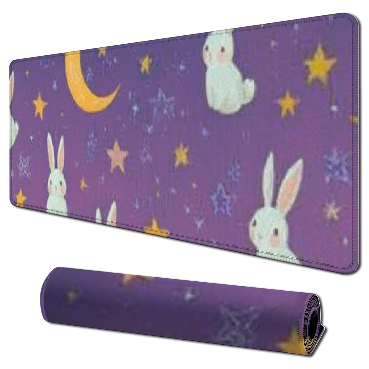 Purple Large Gaming Mouse Pad, Cute Rabbit Bunny Stars Desk Mat ...