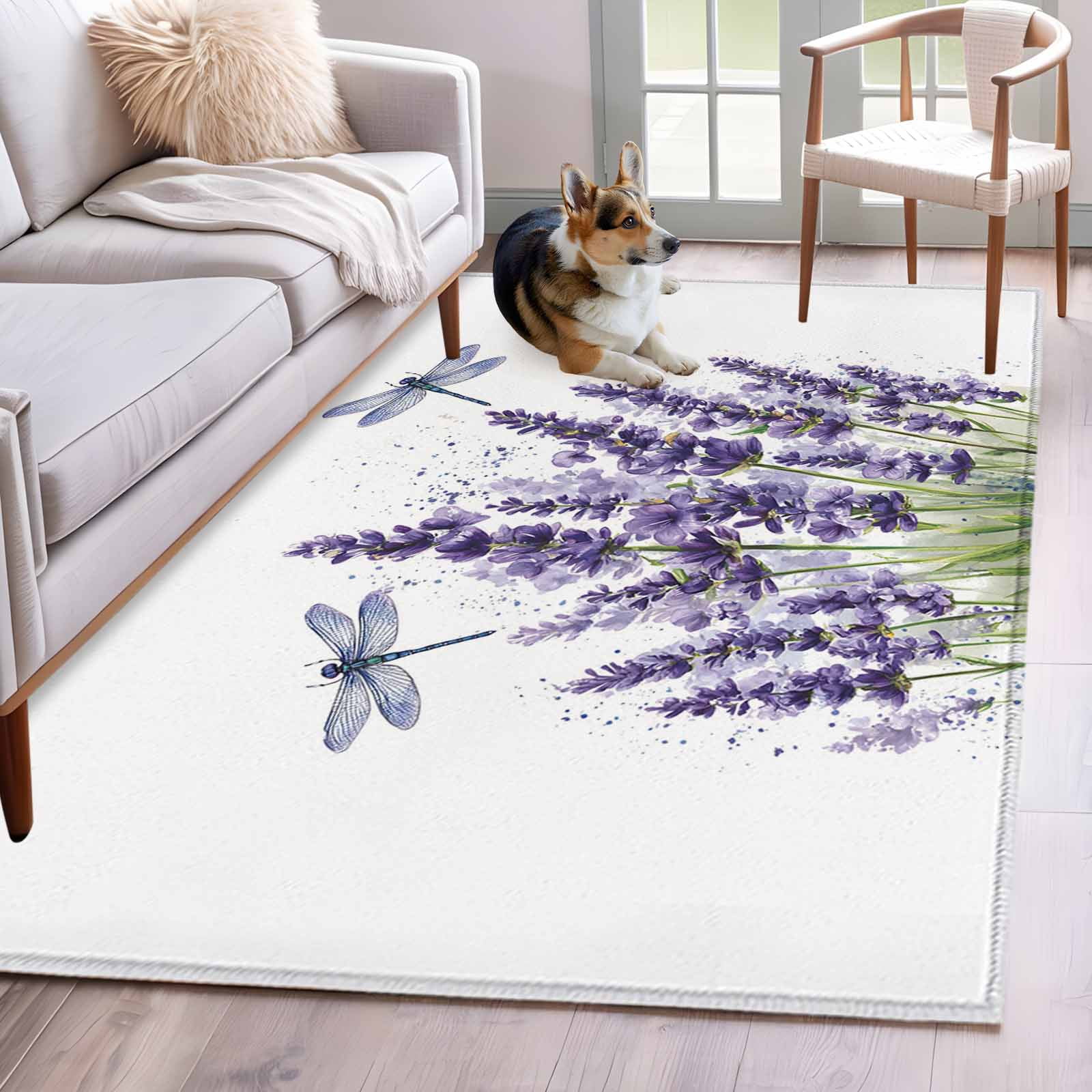 Purple Lavender Area Rug 3x5 Washable Rug Non Slip Pastoral Botanical ...