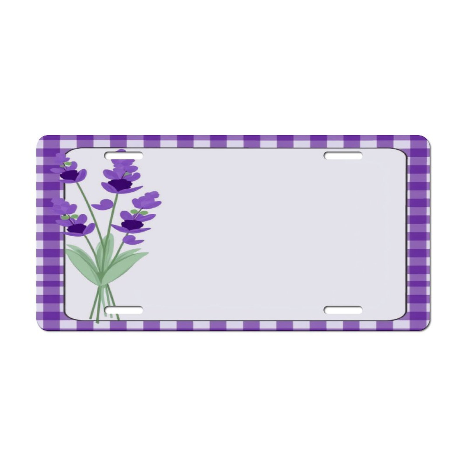 Purple Lavender Bouquet on Checkered Frame License Plate Lightweight ...