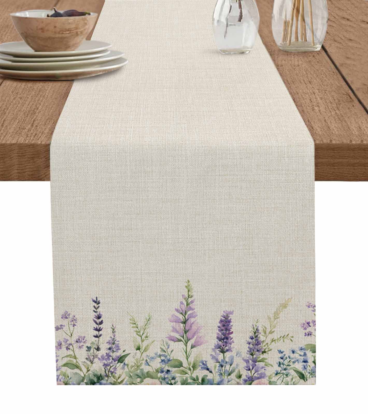 Purple Lavender Burlap Cotton Table Runner 18x72 Inches Long, Botanical ...
