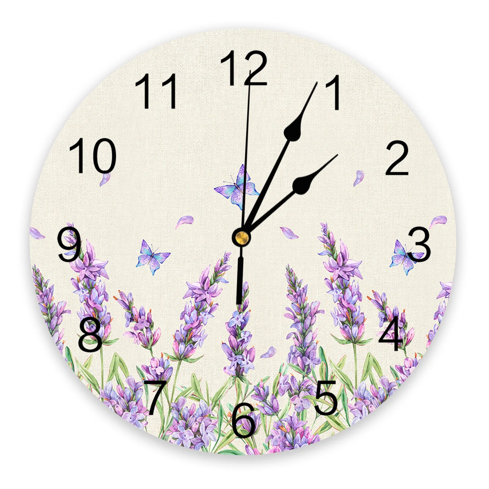 Purple Lavender Butterfly PVC Wall Clock Living Room Bedroom Wall ...