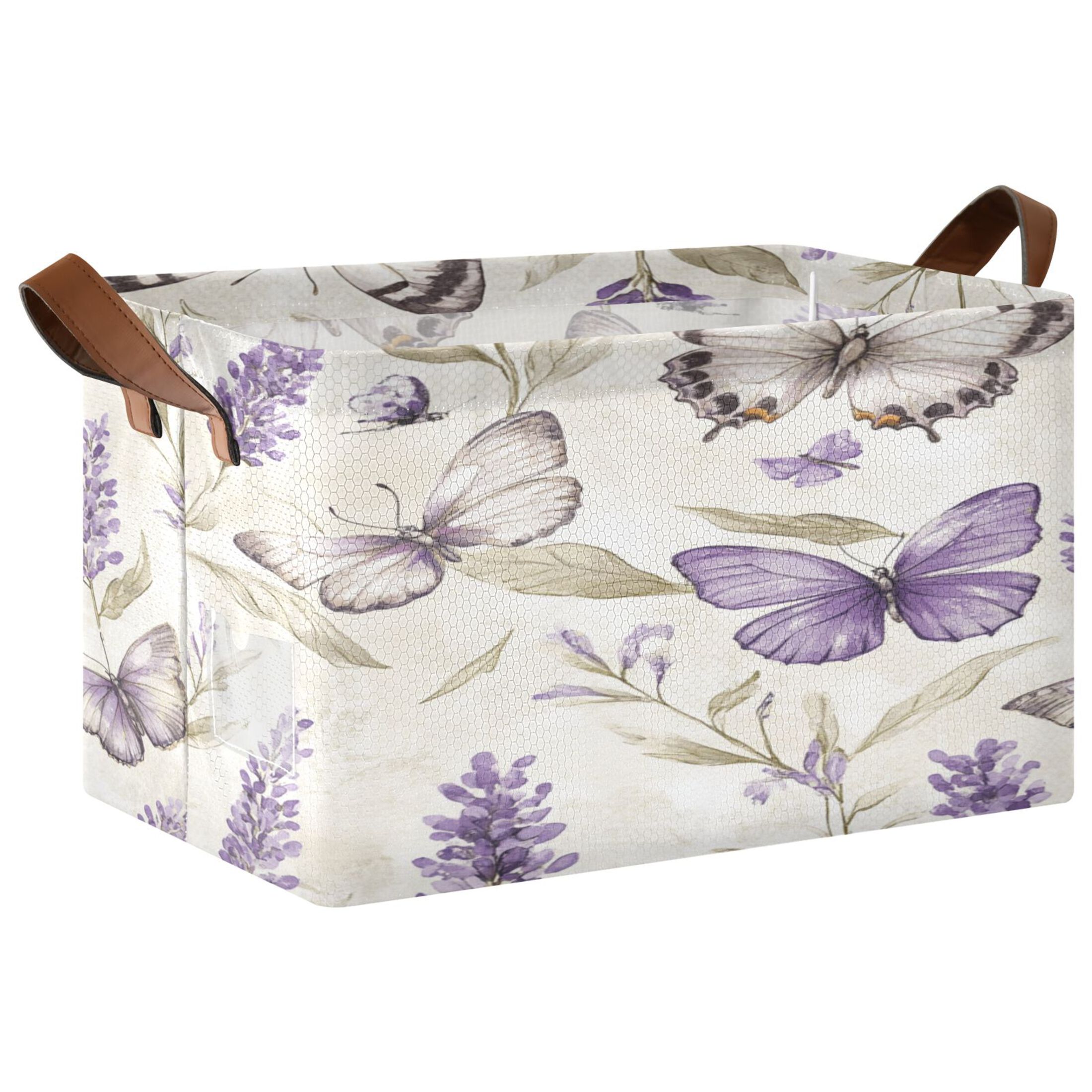 Purple Lavender and Butterfly Storage Basket Soccer Plaid Fabric Hoard ...