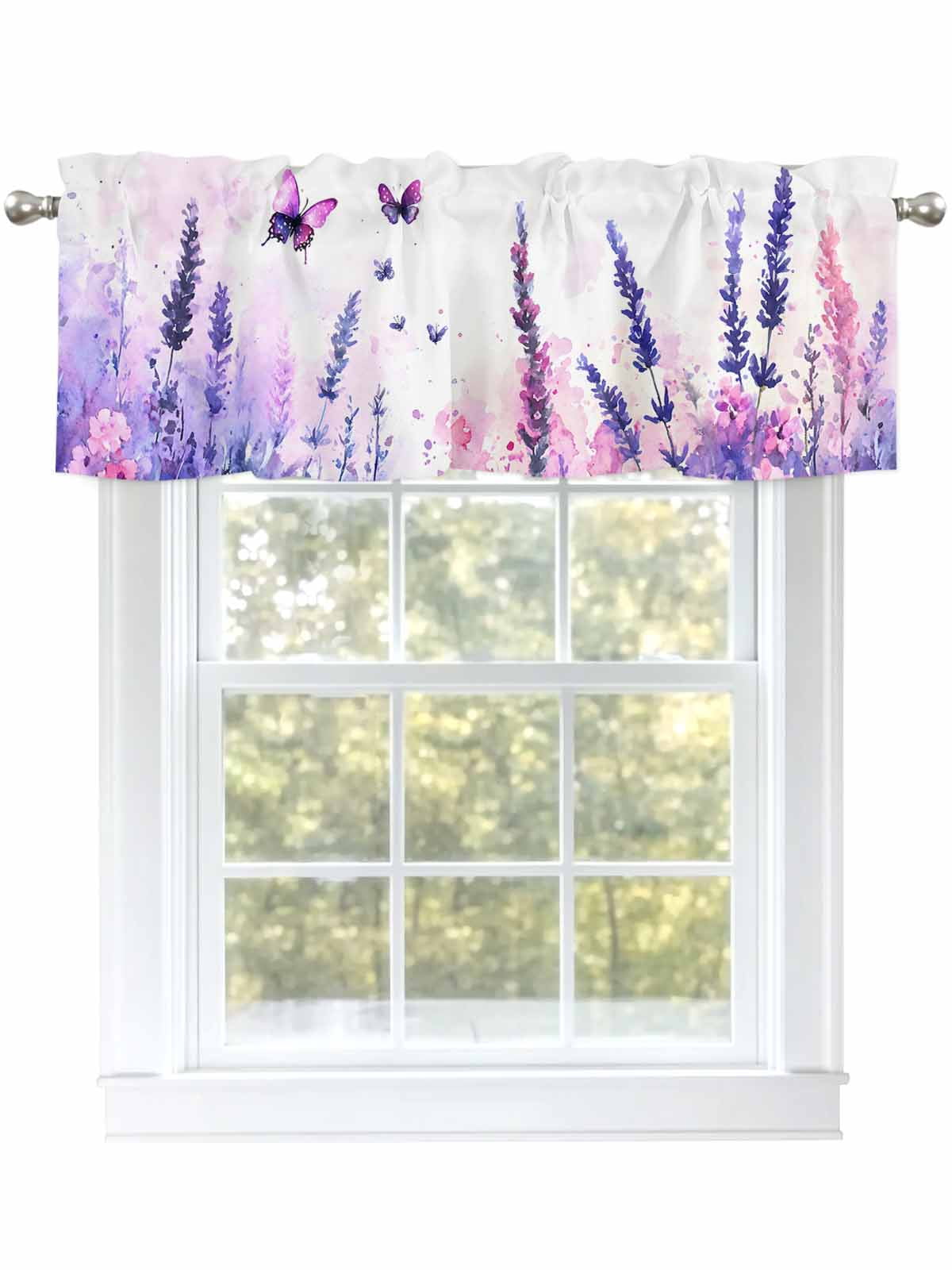 Purple Lavender Curtain Valances for Windows, Spring Flowers Watercolor ...