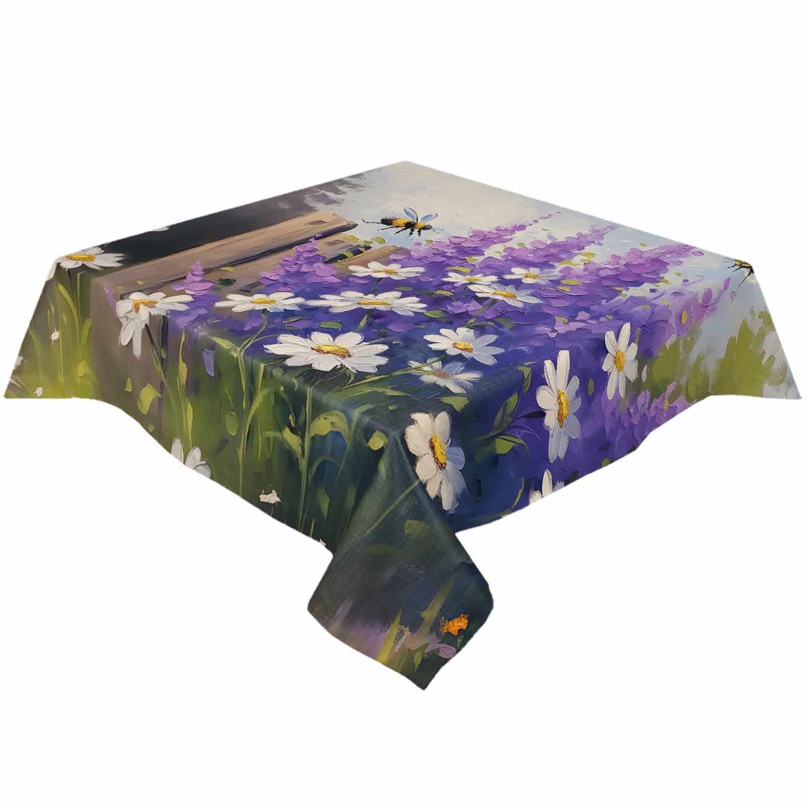 Purple Lavender Daisy Oil Painting Flower Garden Bee Square/Round ...