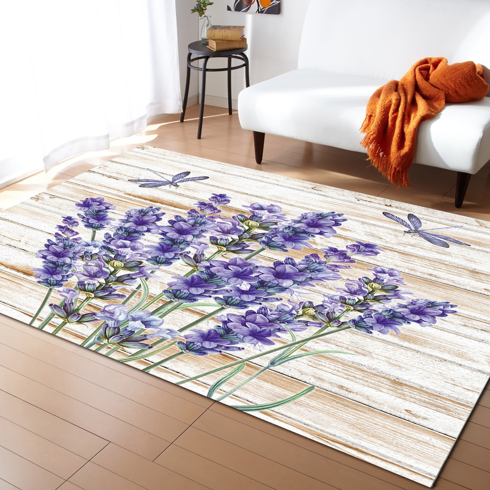 Purple Lavender Dragonfly Wood Grain Background Living Room Floor Mat ...