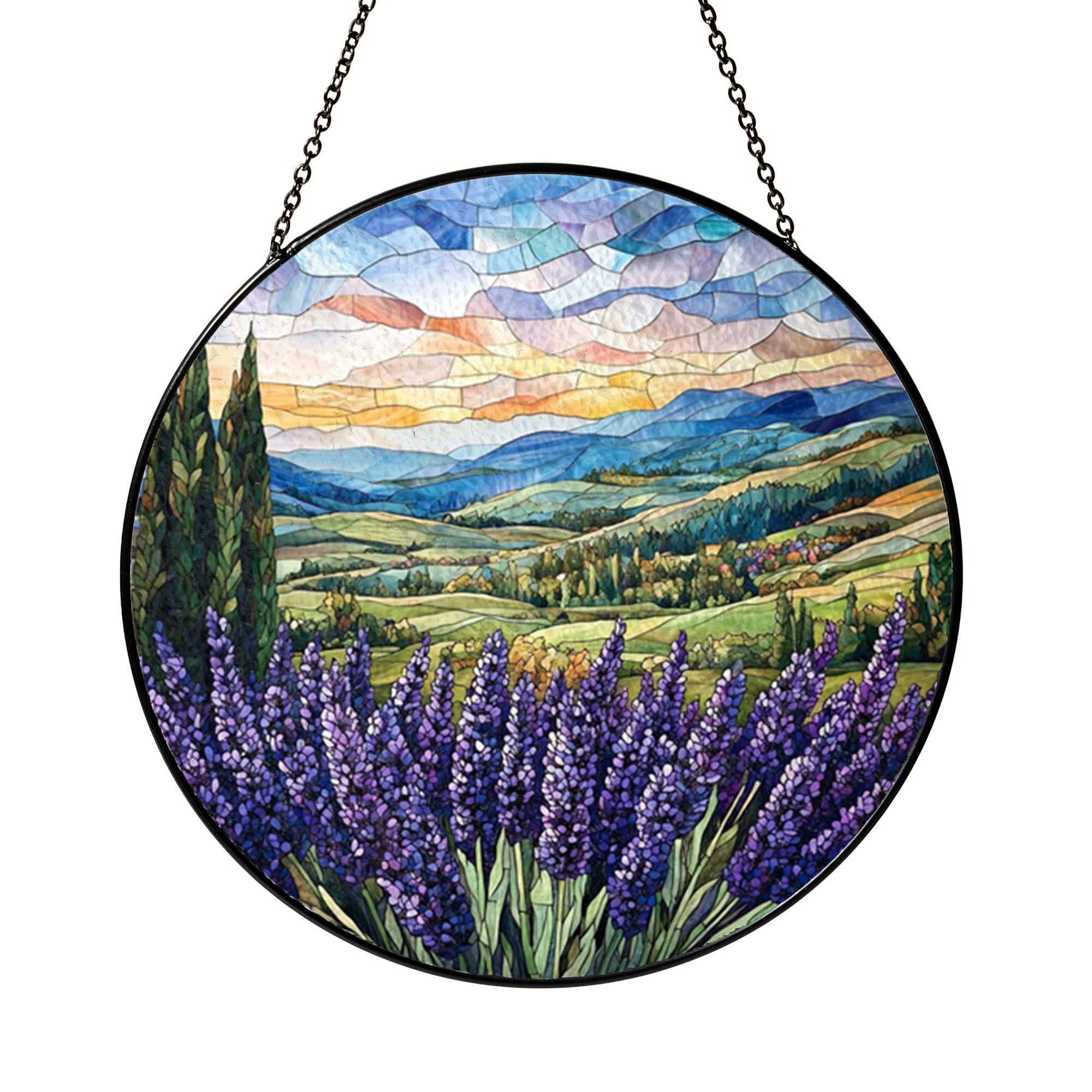 Purple Lavender Field Glass Suncatcher Panel, Stained Glass Style ...