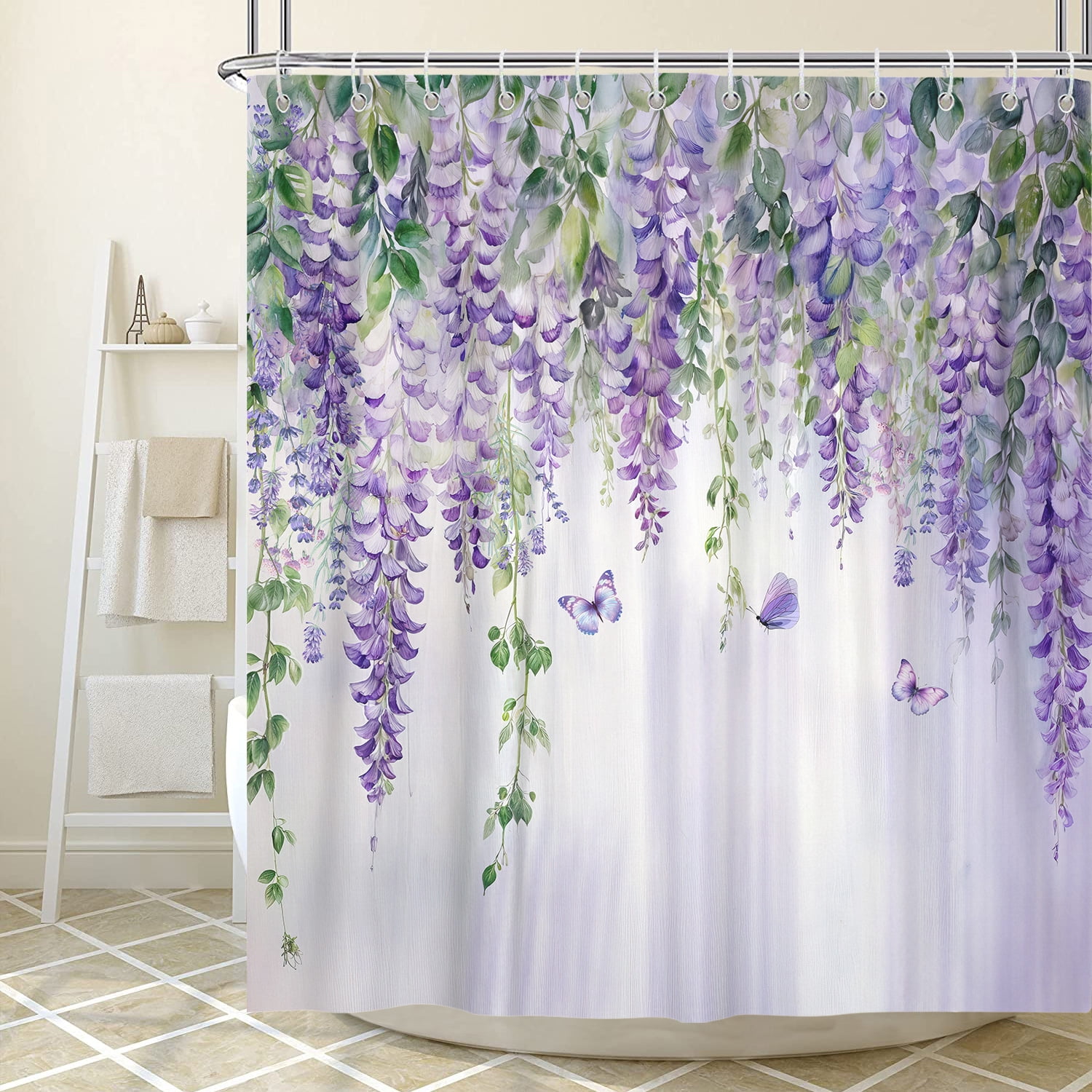 Purple Lavender Floral Butterfly Shower Curtain, Spring Purple Lilac ...