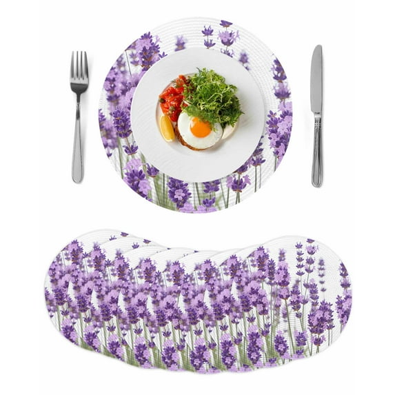 Purple Lavender Floral Round Table Placemats set of 8, Rustic Plants ...