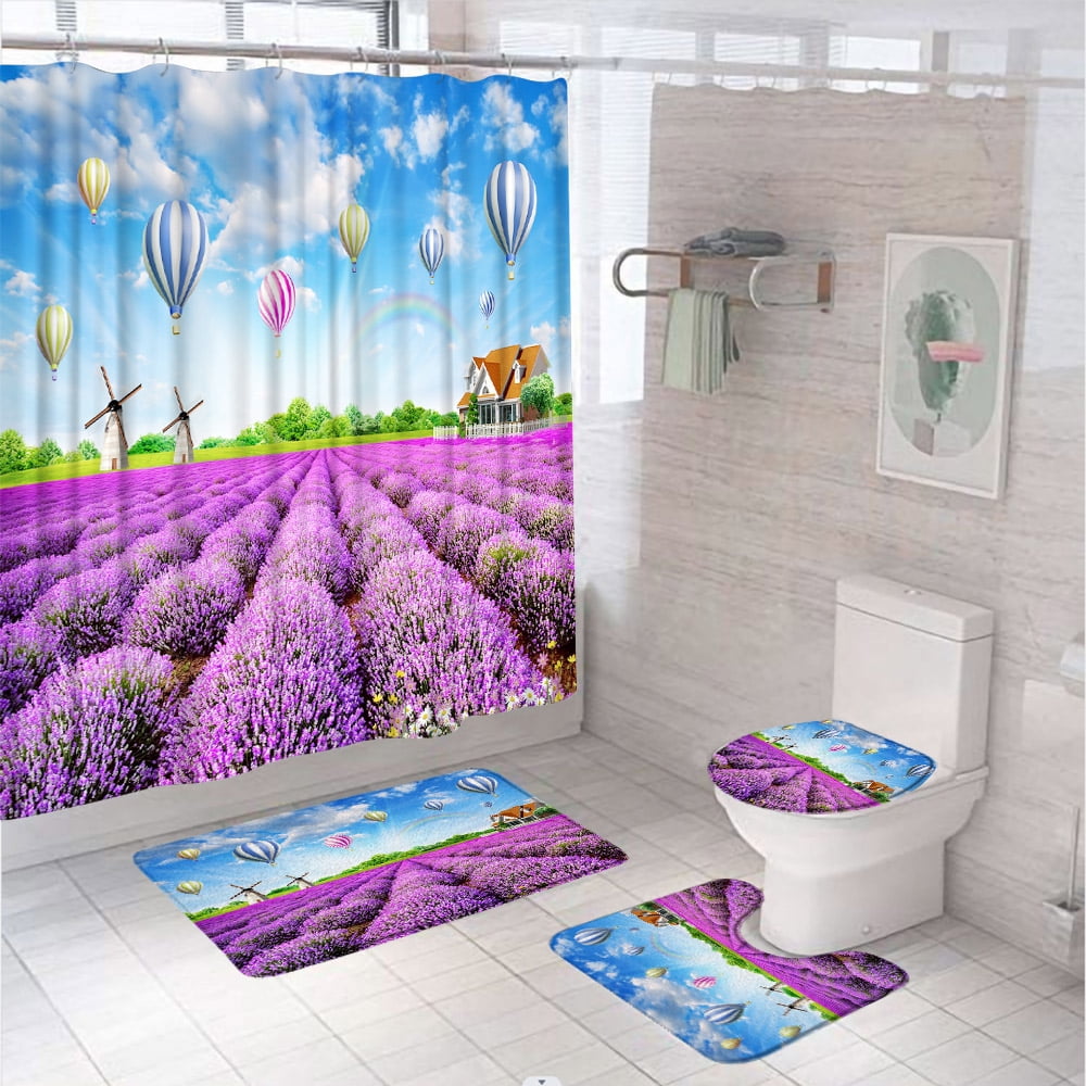 Purple Lavender Floral Shower Curtain Set For Bathroom r Farmhouse ...