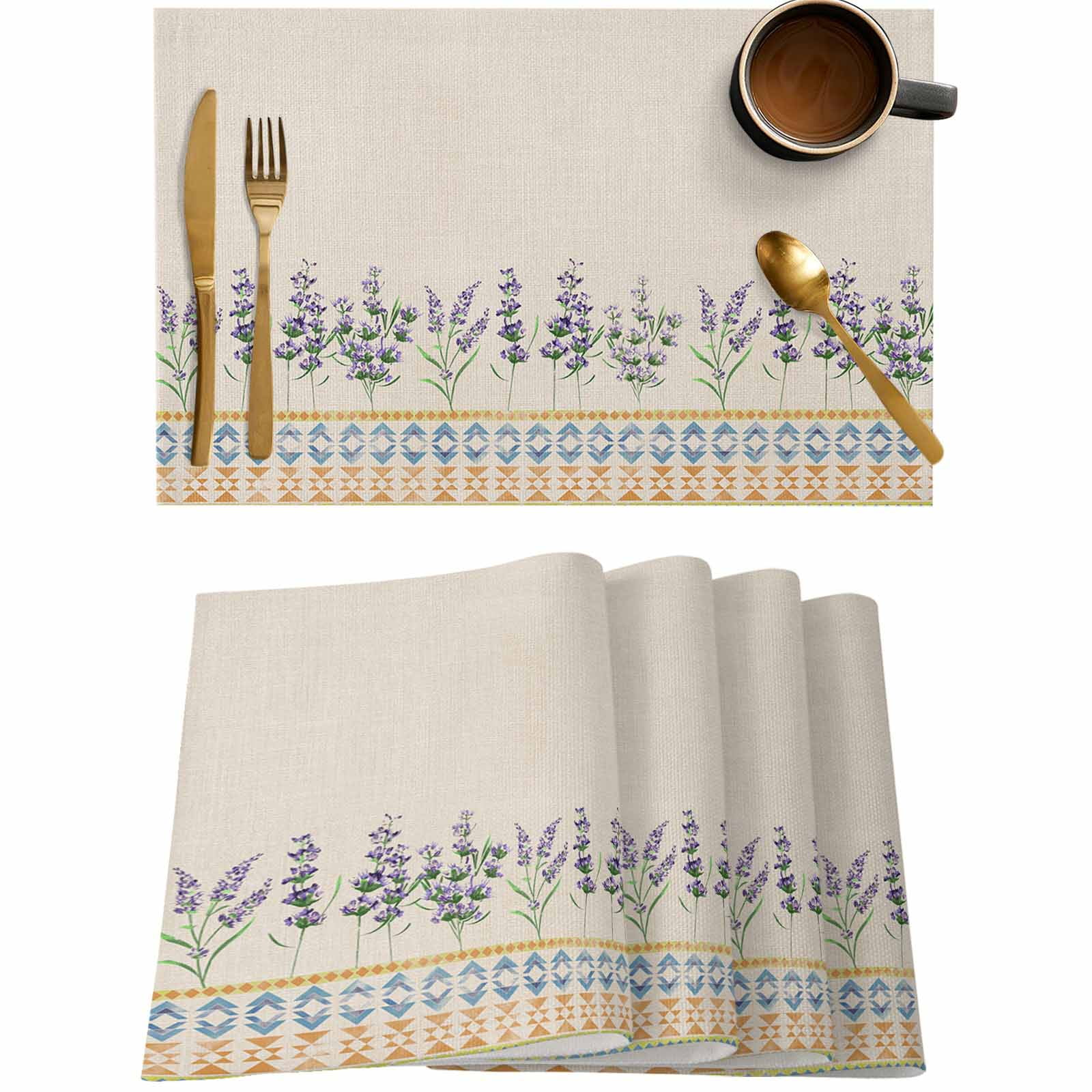 Purple Lavender Floral Summer Flower Boho Style Placemats Set of 4 ...