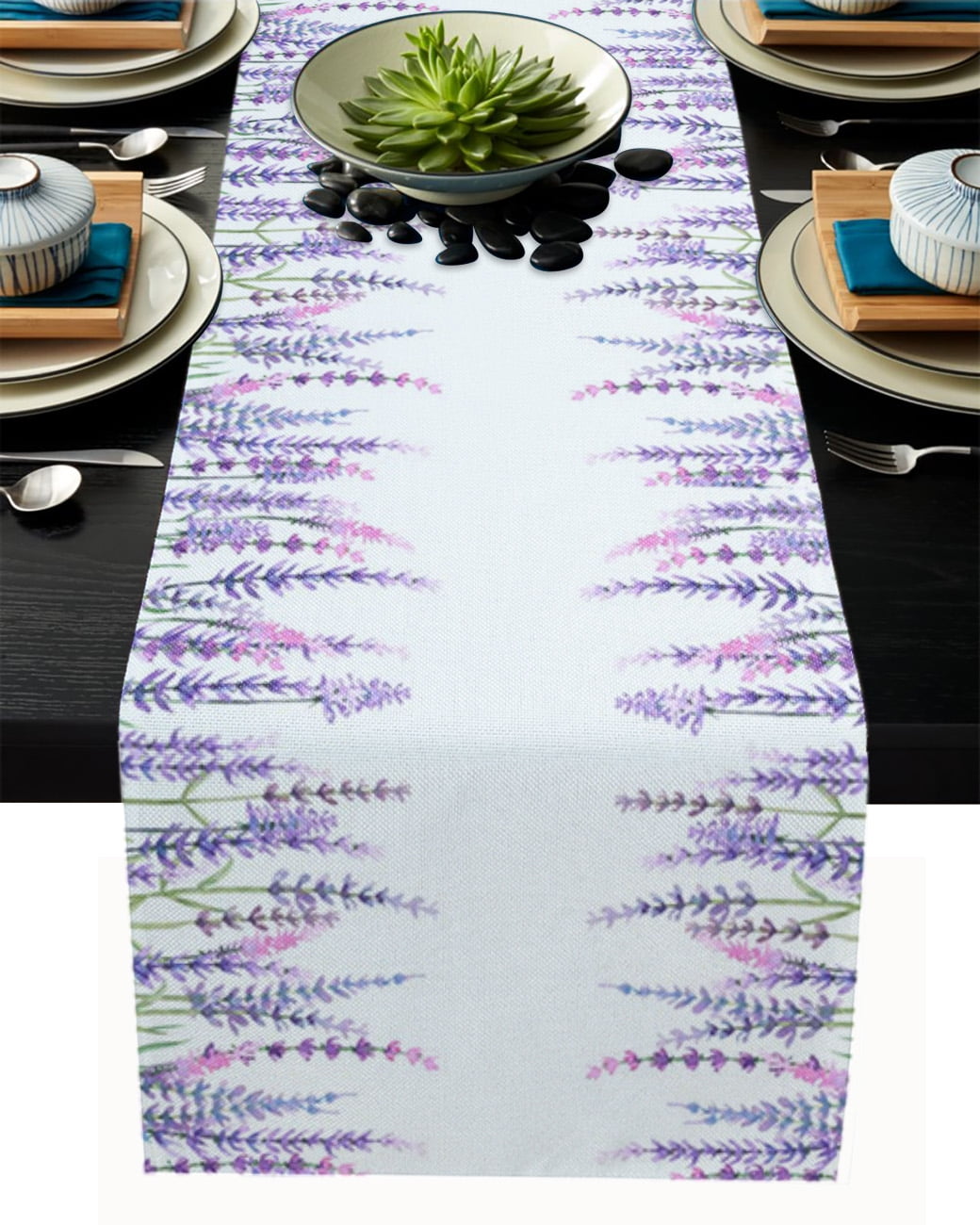 Purple Lavender Flower Butterfly Purple Plaid Table Runner Wedding ...