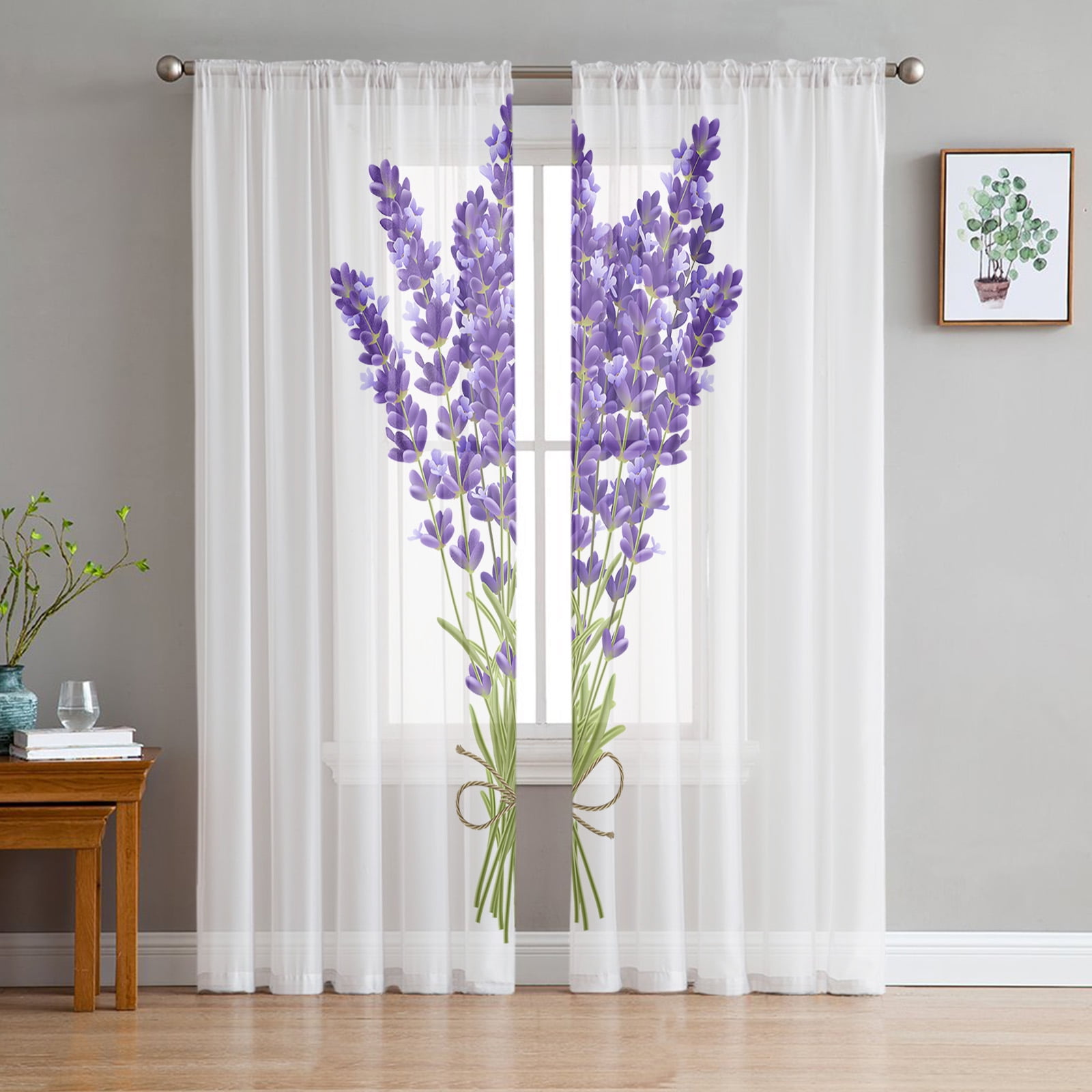 Purple Lavender Flower Tulle Curtains for Living Room Bedroom ration ...