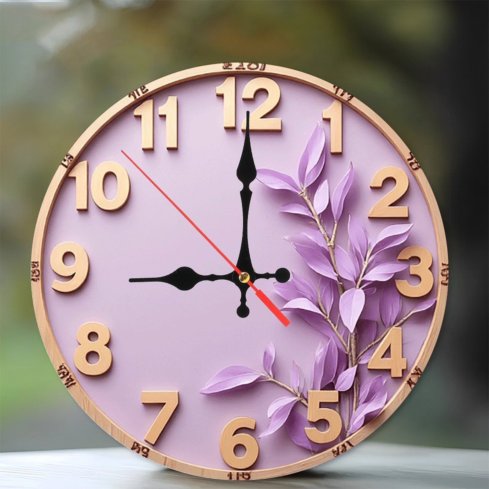 Purple Lavender Flower Wall Clock Home Decor 10-Inch Silent Wooden Wall ...