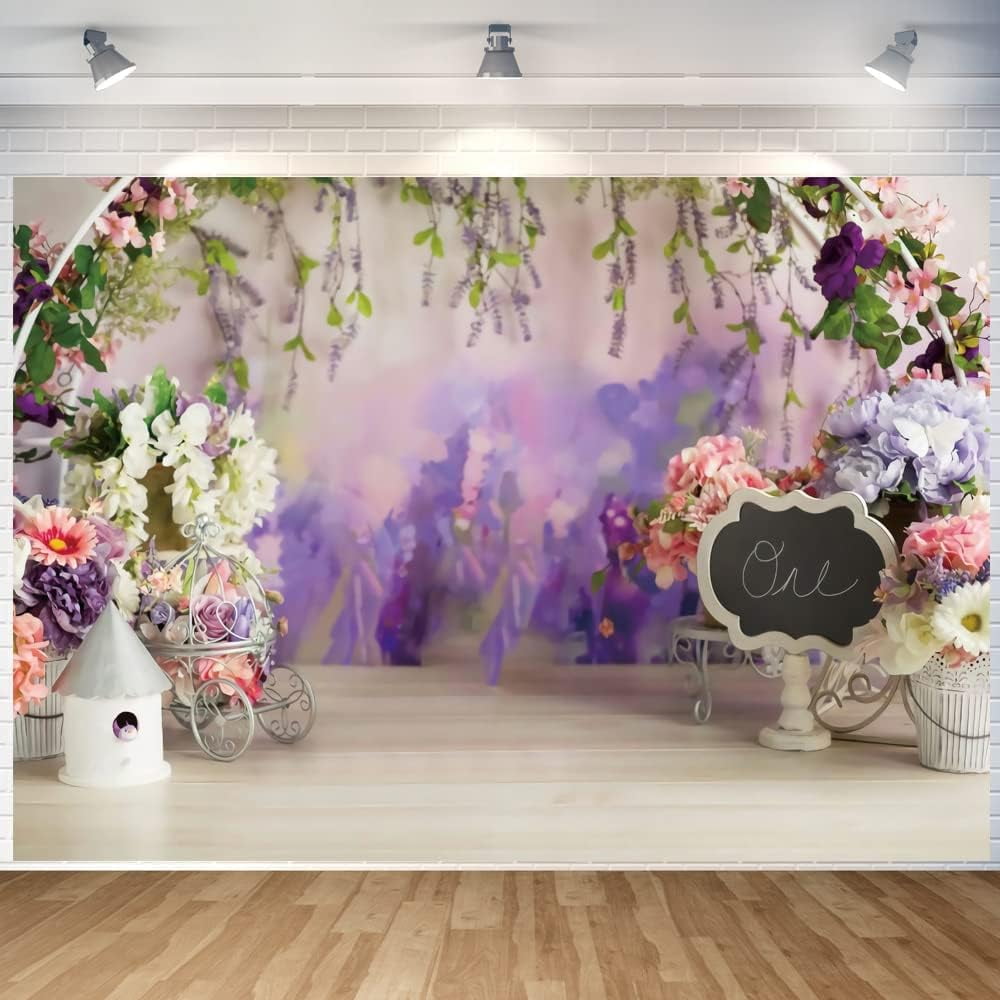 Purple Lavender Flowers 1st Birthday Backdrop for Cake Smash Backdrop Dreamy Baby First Birthday ...
