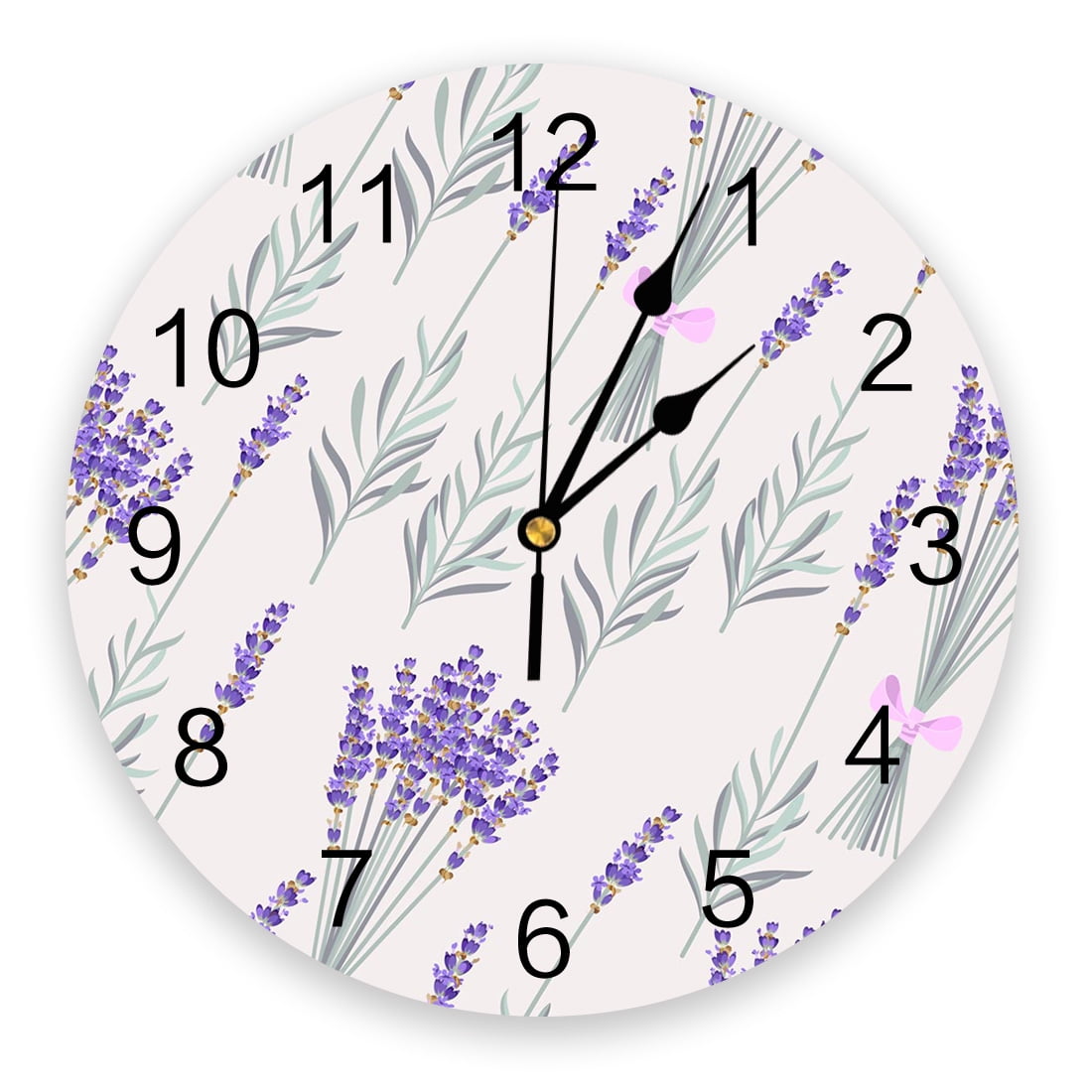 Purple Lavender Flowers Leaves Wall Clock Home Decor Bedroom Silent ...