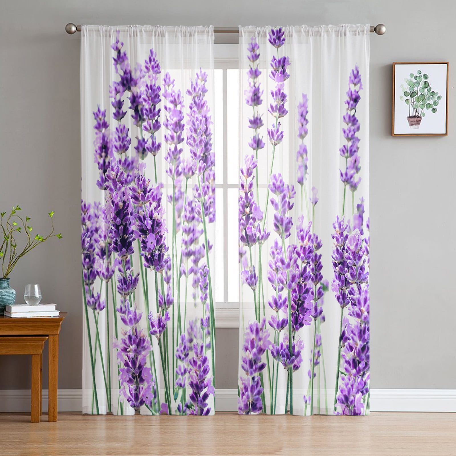 Purple Lavender Flowers Sheer Curtains for Living Room Bedroom Tulle ...