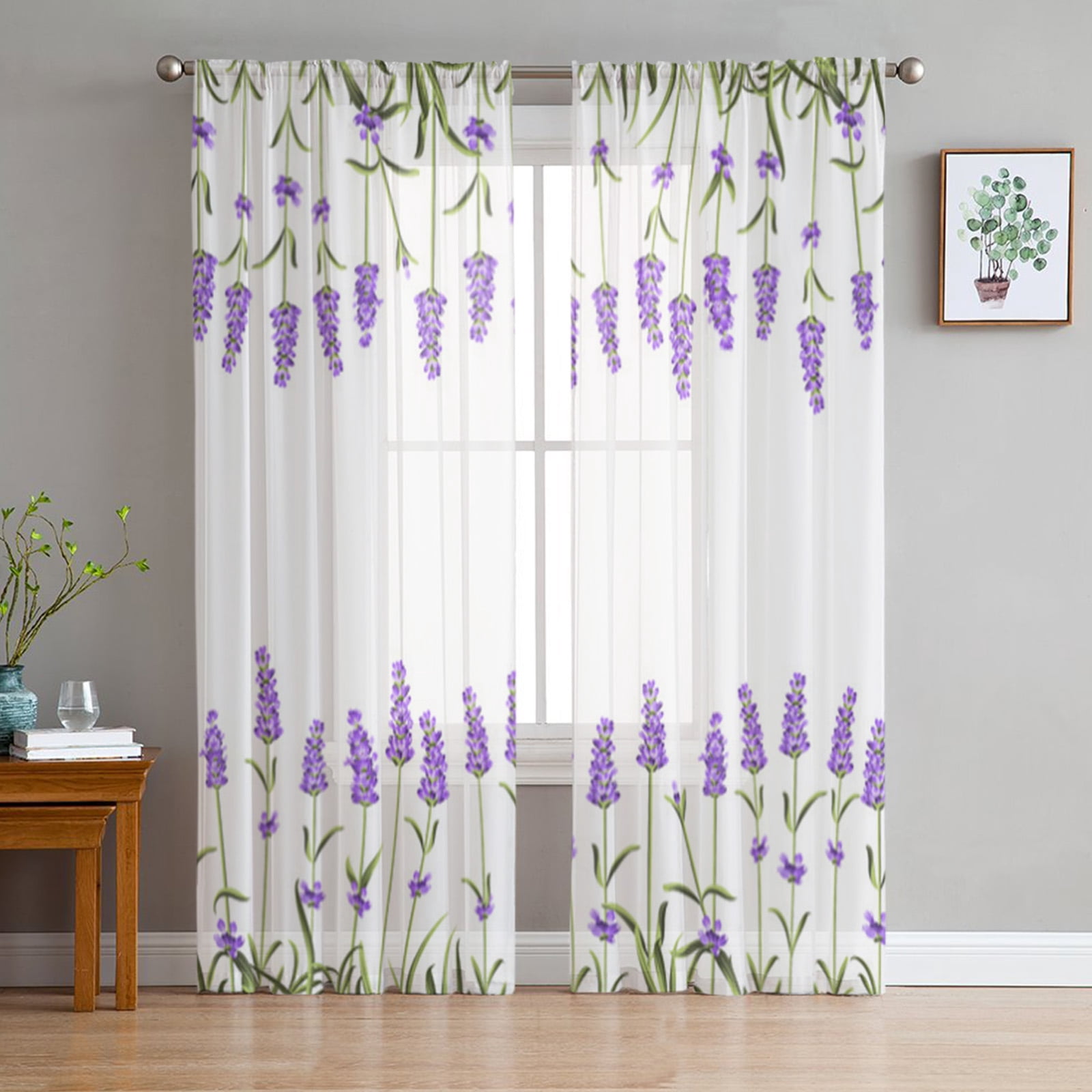 Purple Lavender Flowers Sheer Voile Curtains for Living Room Bedroom ...