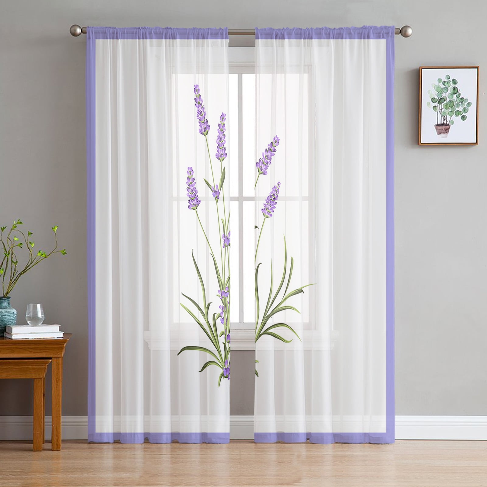 Purple Lavender Flowers Sheer Voile Curtains for Living Room Bedroom ...