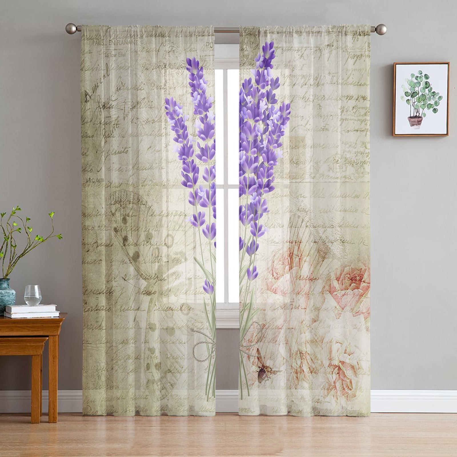 Purple Lavender Flowers Sheer Voile Curtains for Living Room Bedroom ...