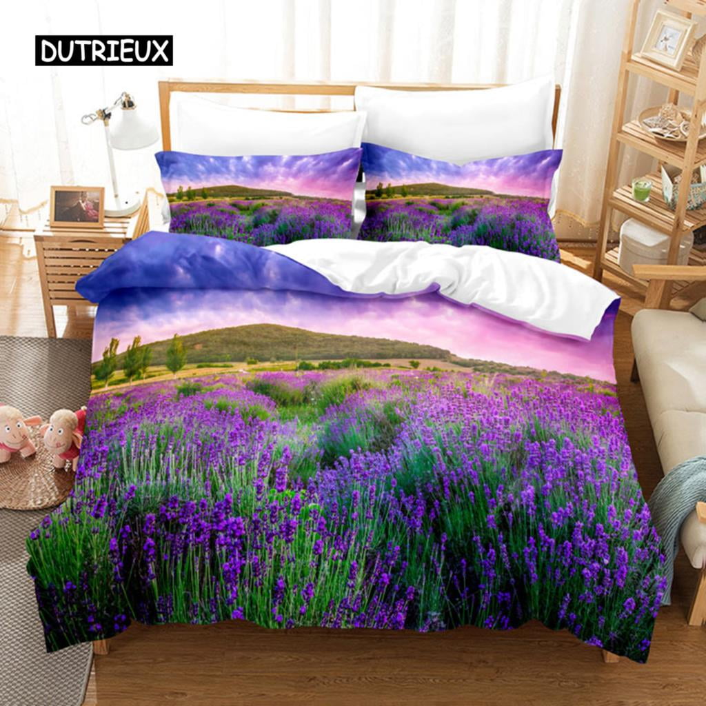 Purple Lavender King Duvet Cover Fantasy Flowers Bedding Set Women ...