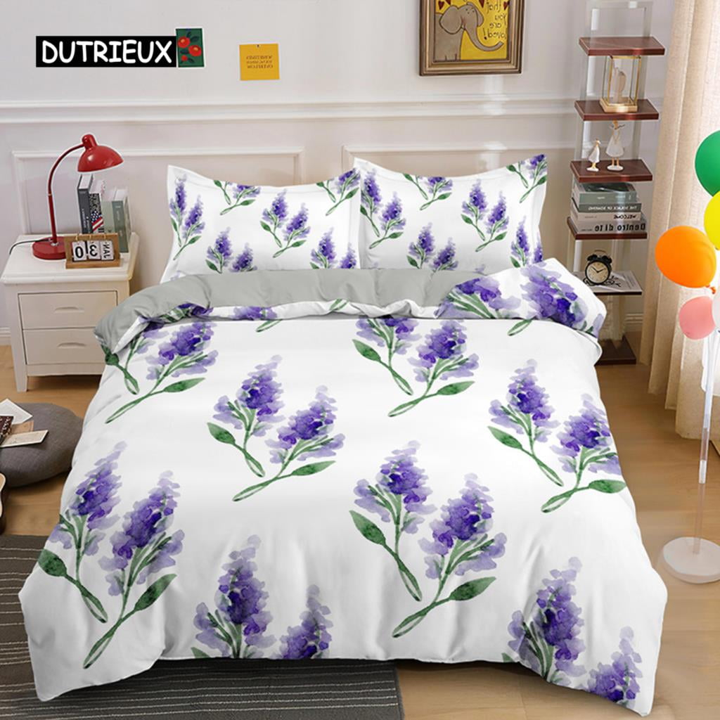Purple Lavender King Duvet Cover Fantasy Flowers Bedding Set Women ...