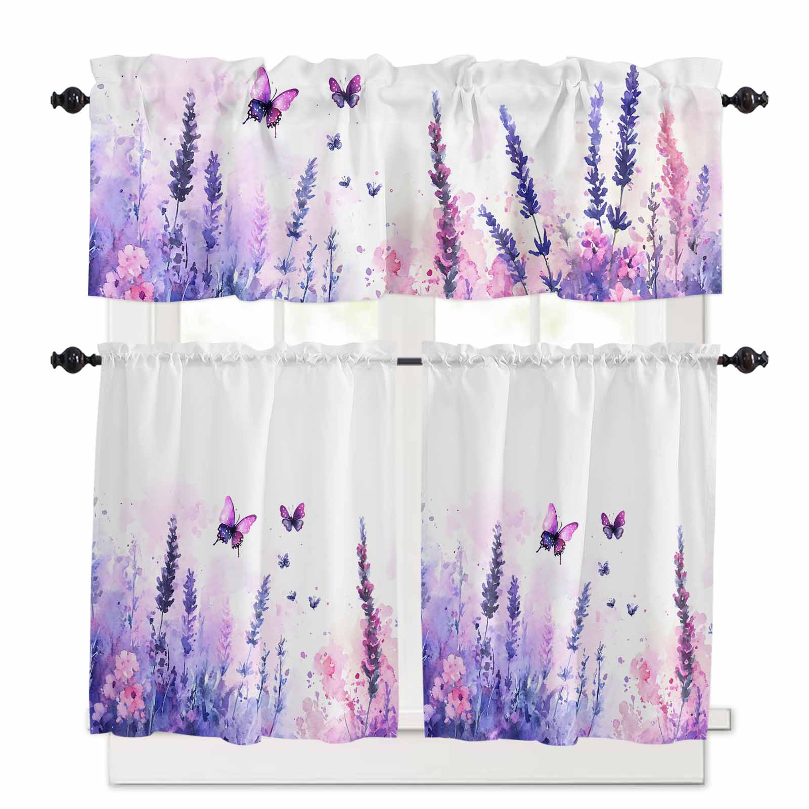 Purple Lavender Kitchen Curtains Set for Windows 3 Pieces,36 Inch ...